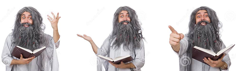 The Funny Old Wizard with Book Stock Photo - Image of compilation ...