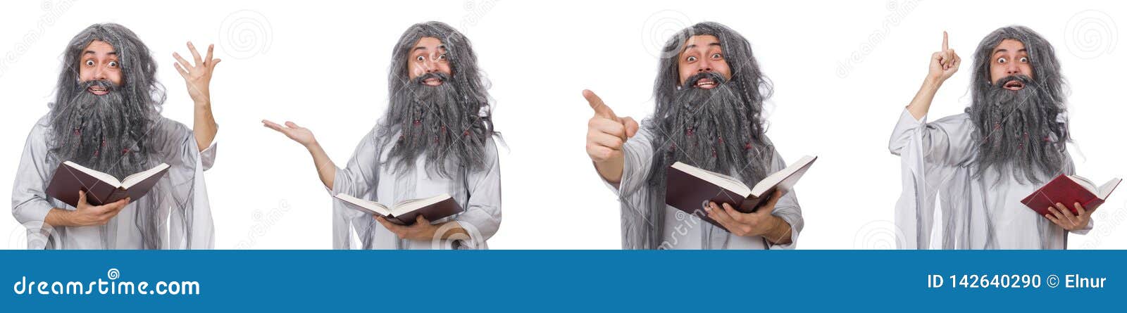 The Funny Old Wizard with Book Stock Photo - Image of magus, magical ...