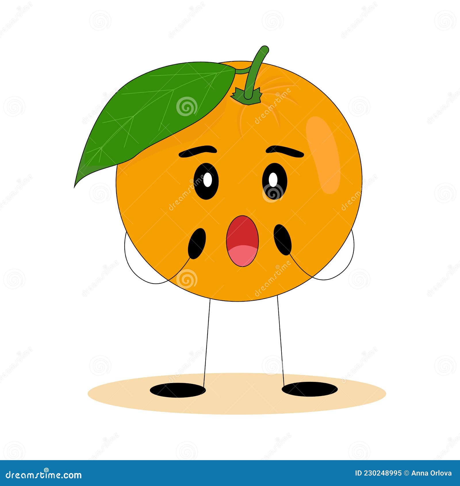 Funny Orange. Orange with Cute Face. Flat Vector Illustration. Stock ...