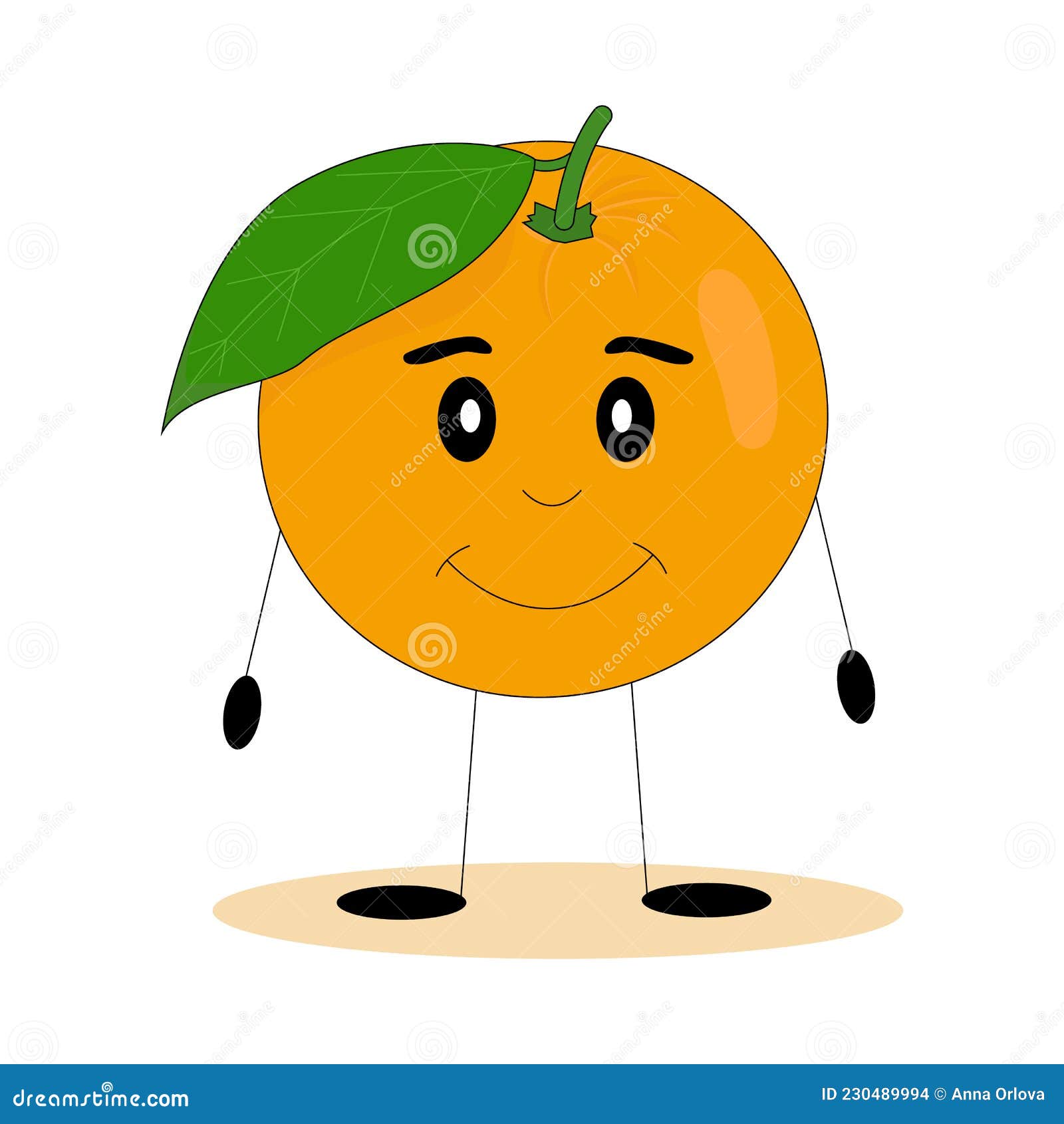 Funny Orange. Orange with Cute Face. Flat Vector Illustration. Stock ...