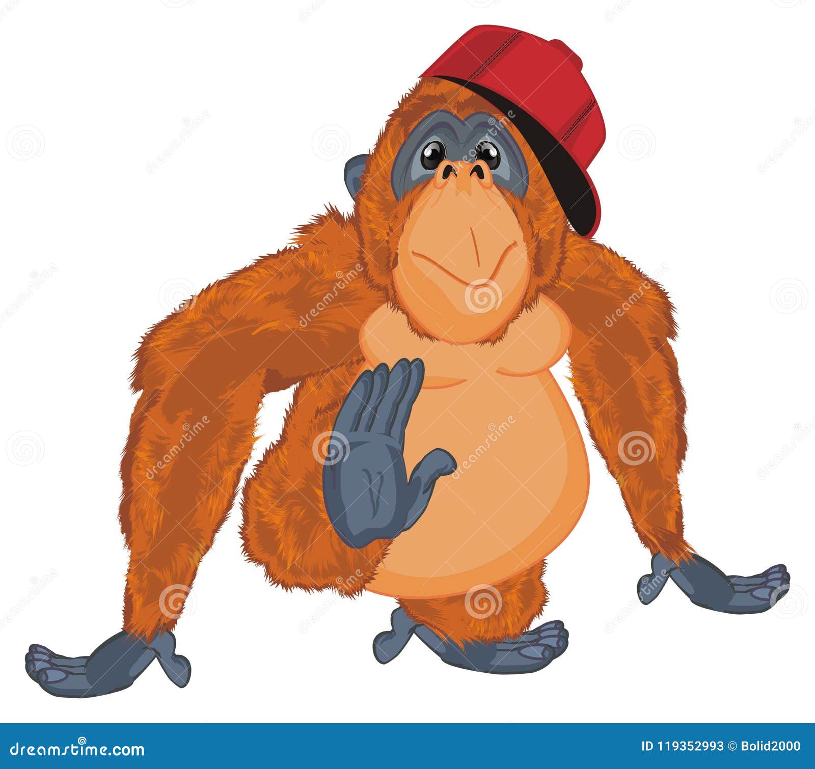 Orangutan in cap stock illustration. Illustration of asia - 119352993