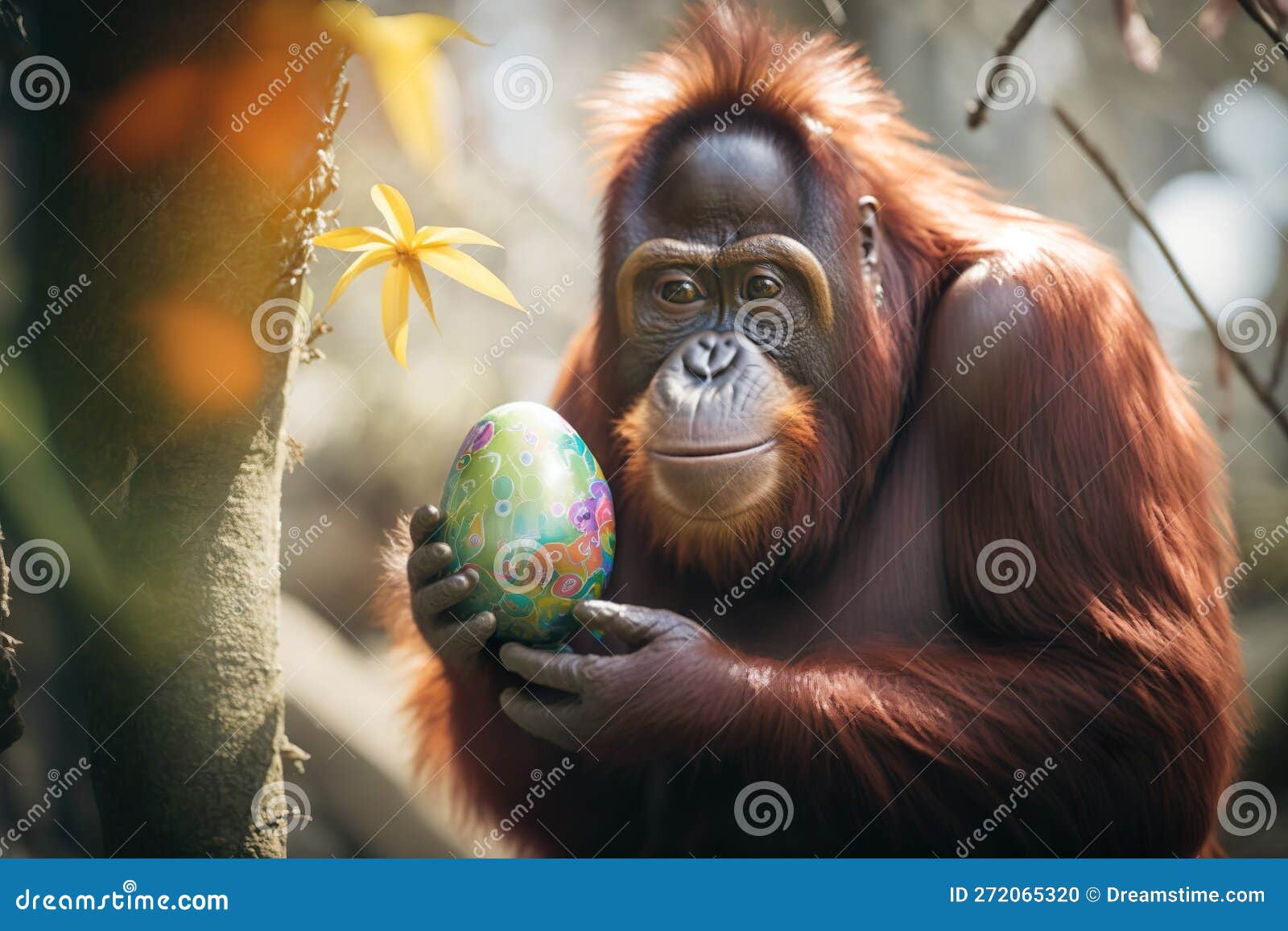 Funny Orangutan with Easter Egg Stock Illustration - Illustration of ...