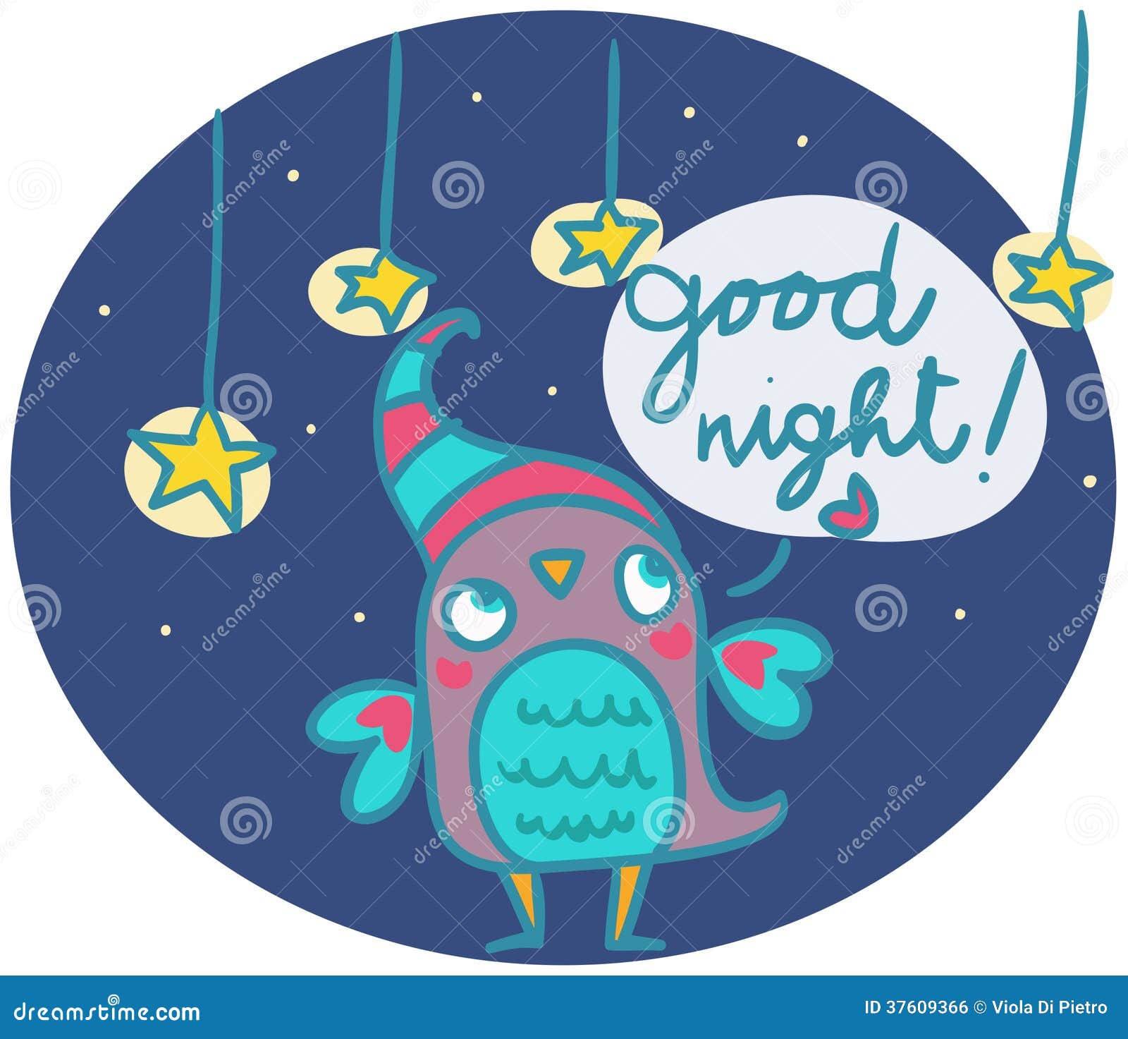 Funny owl says goog night stock illustration. Illustration of letters ...