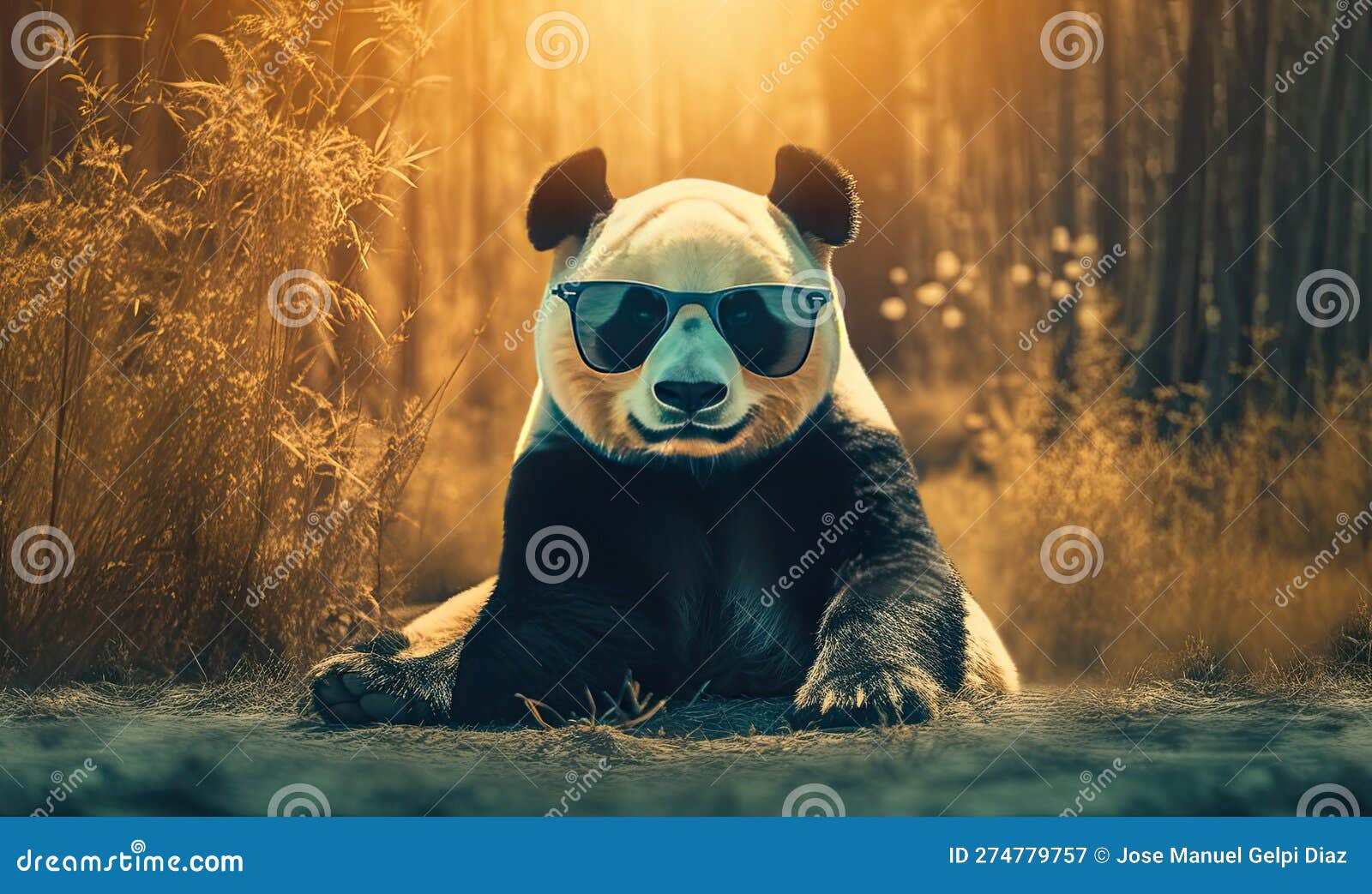 Funny Panda Bear with Sunglasses in the Nature. Spring is Coming ...