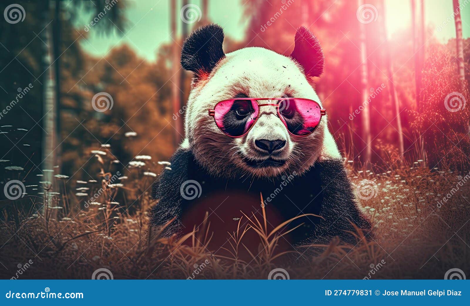 Funny Panda Bear with Sunglasses in the Nature. Spring is Coming ...