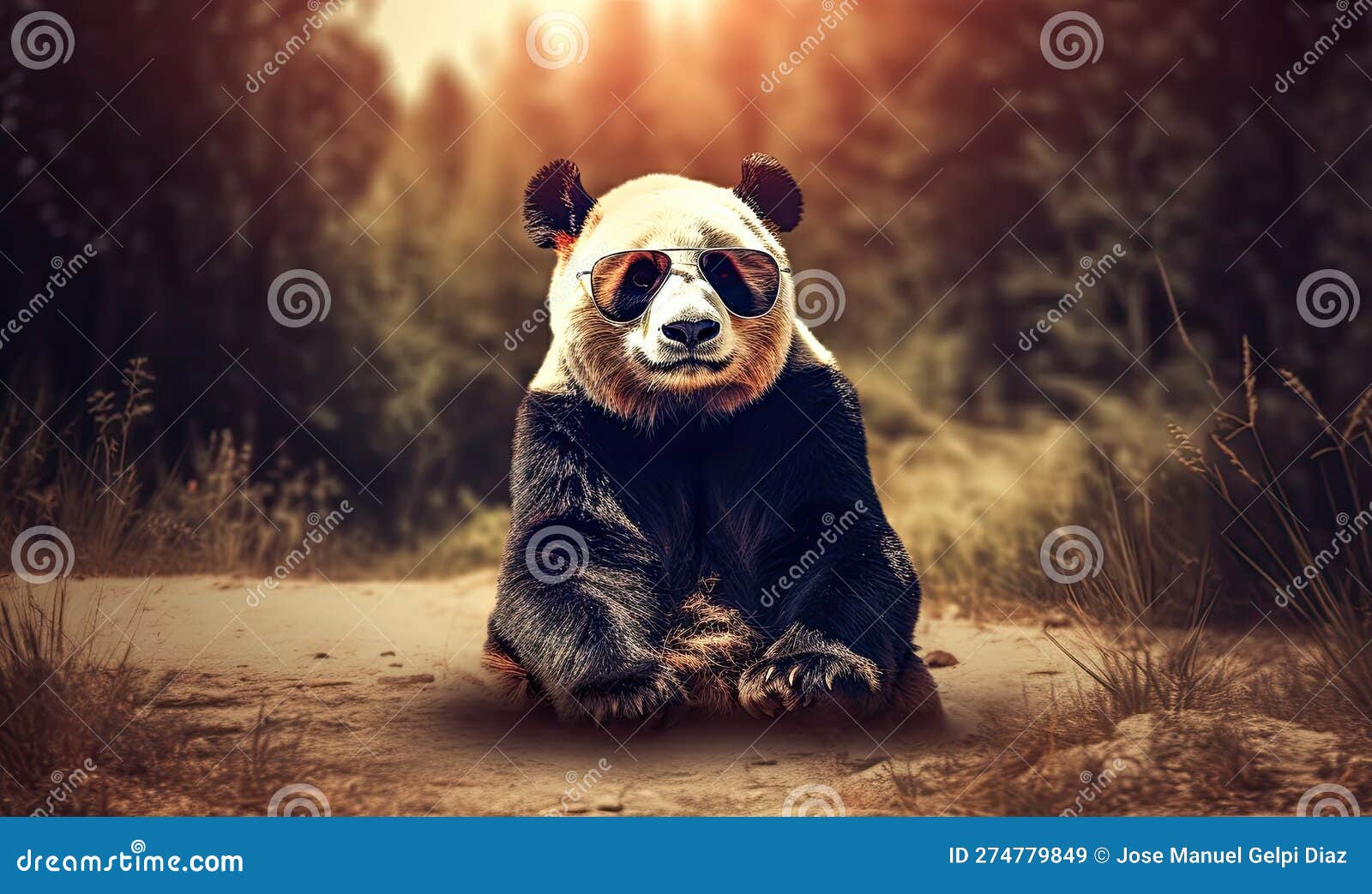 Funny Panda Bear with Sunglasses in the Nature. Spring is Coming ...