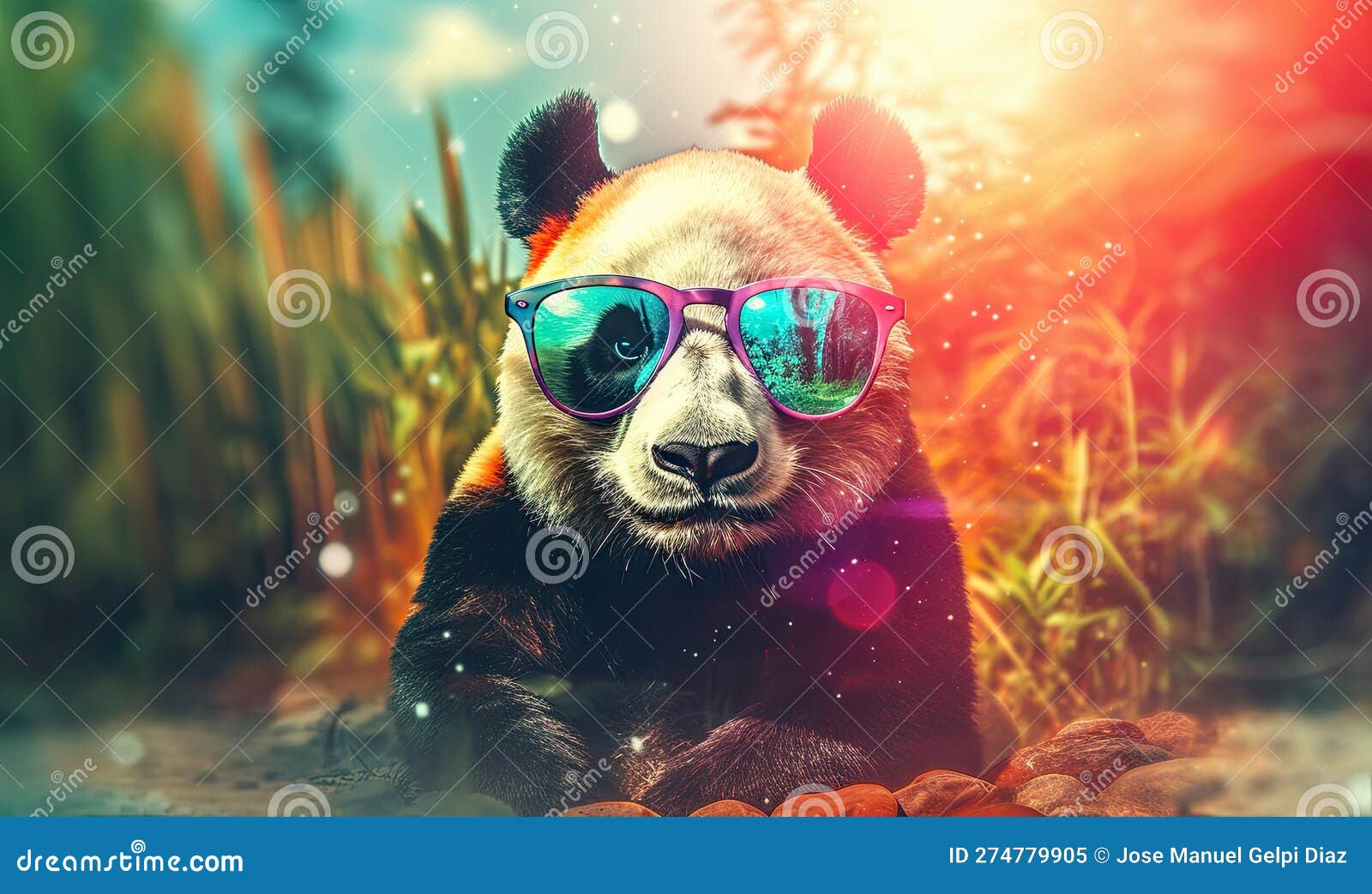 Funny Panda Bear with Sunglasses in the Nature. Spring is Coming ...
