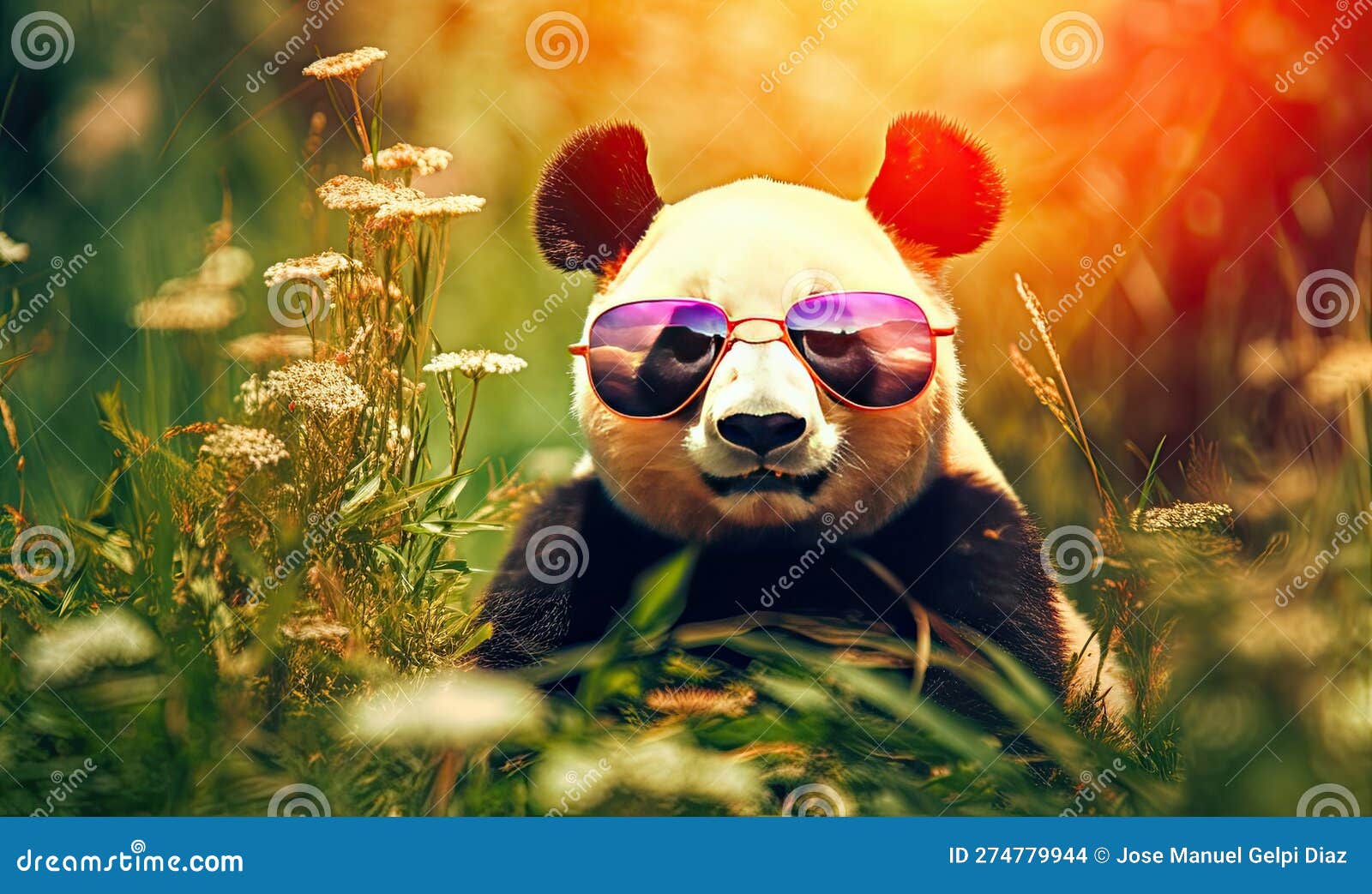 Funny Panda Bear with Sunglasses in the Nature. Spring is Coming ...