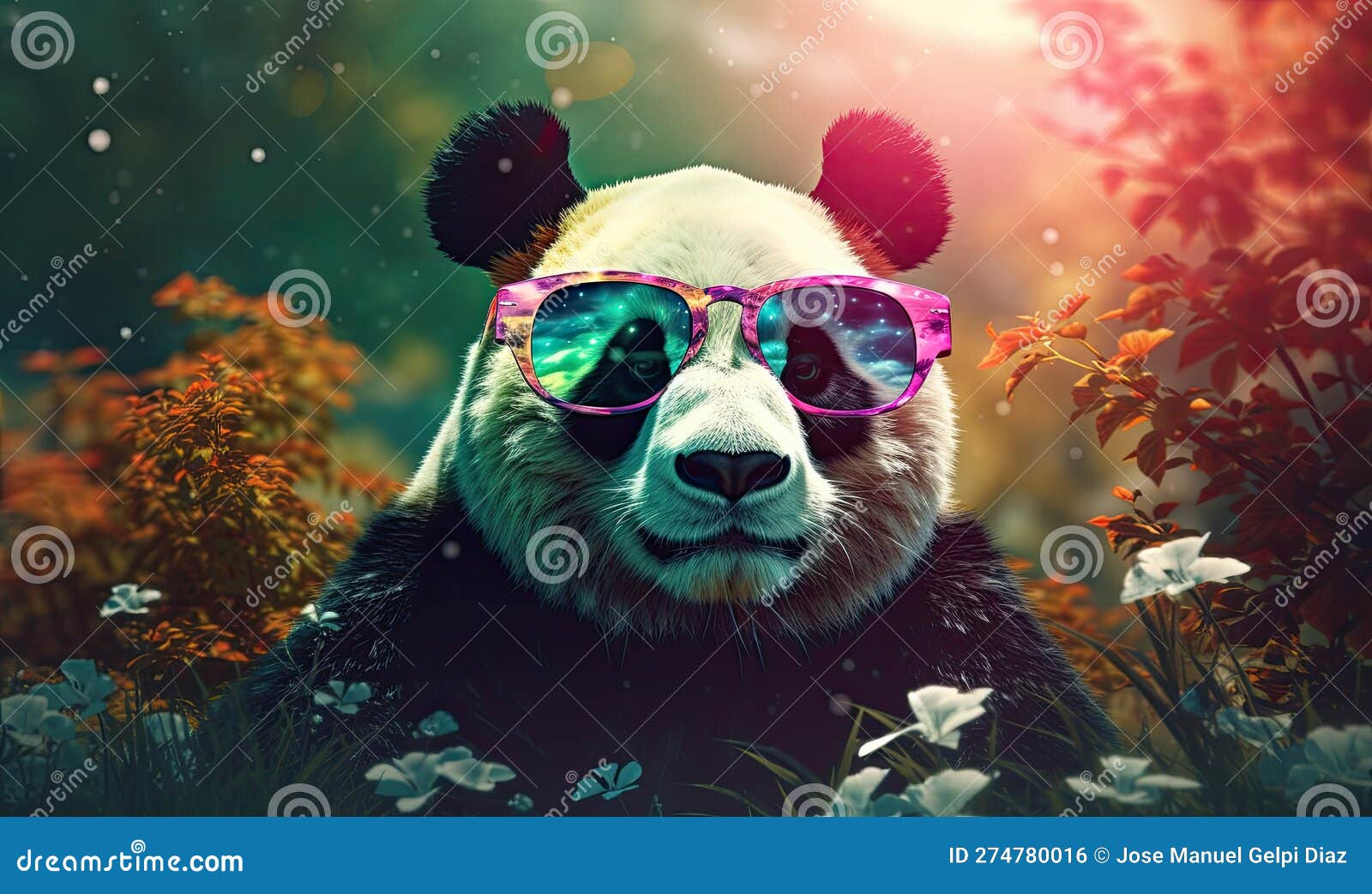 Funny Panda Bear with Sunglasses in the Nature. Spring is Coming ...
