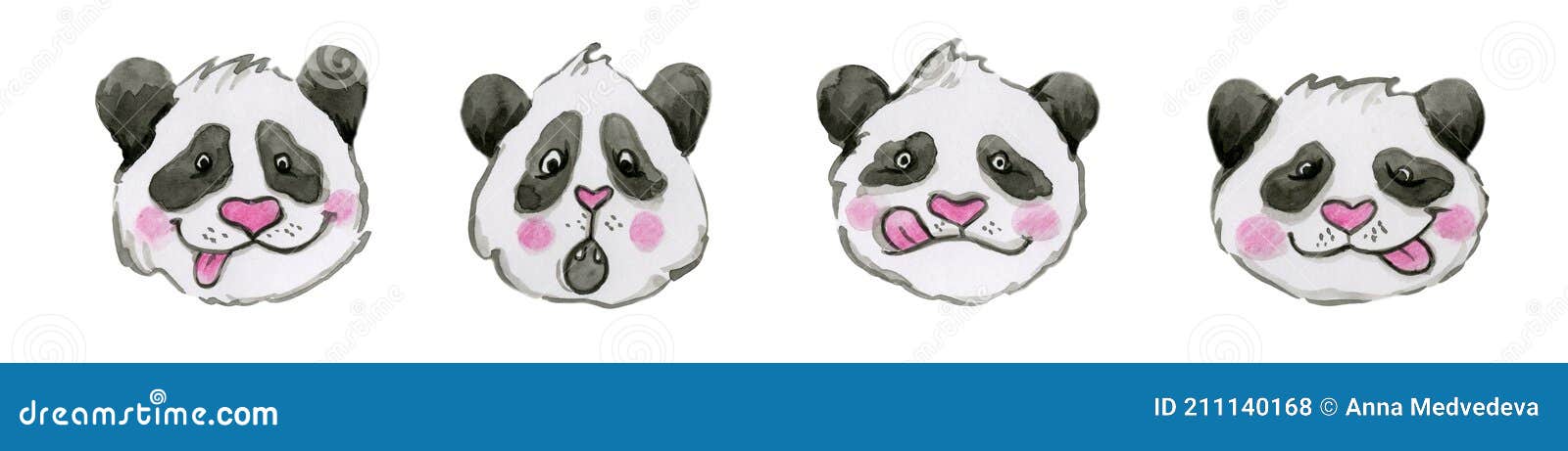 Funny panda faces stock illustration. Illustration of cartoon - 211140168