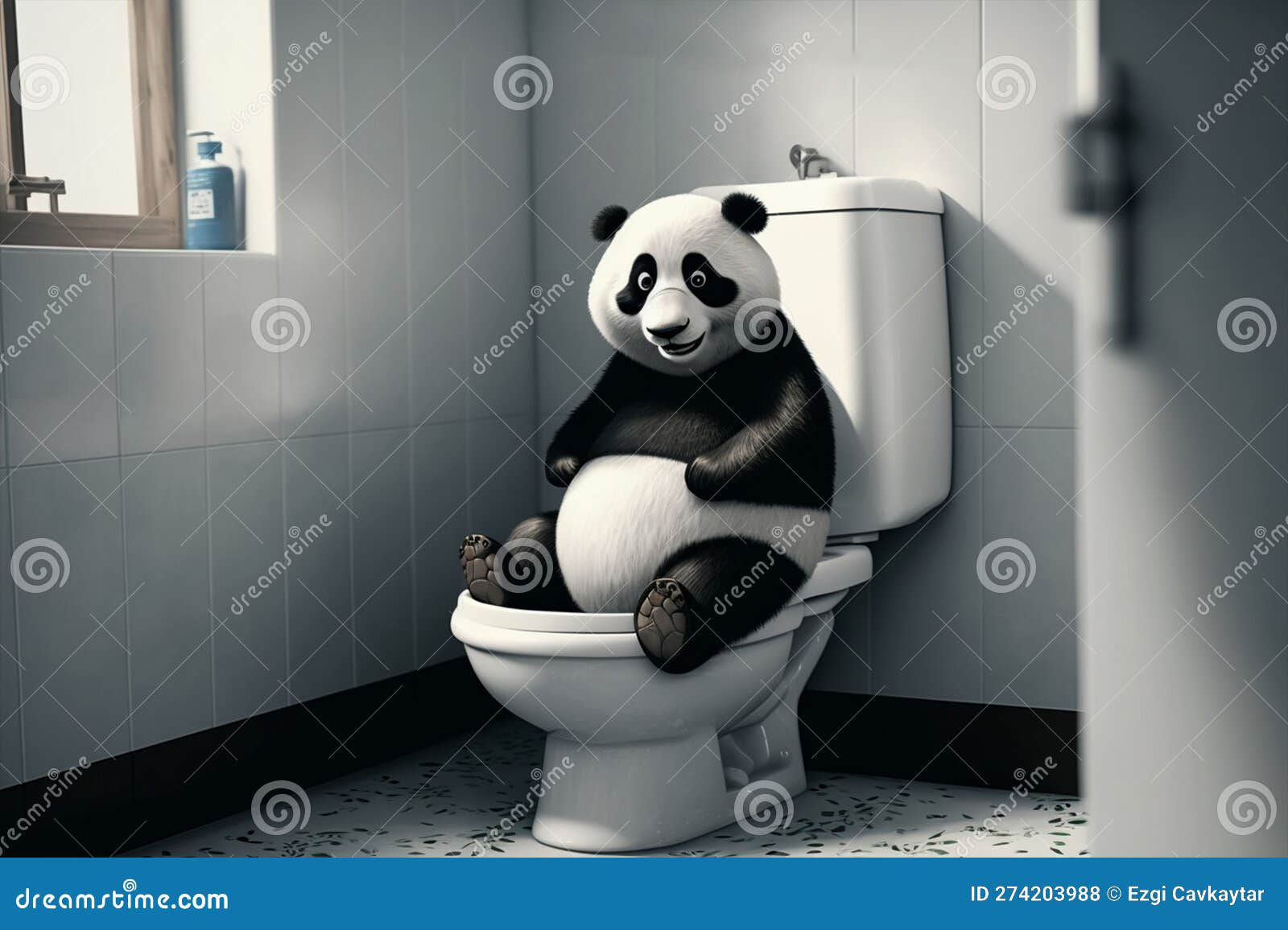 Funny Panda Sitting on Toilet, Generative Ai Stock Illustration ...