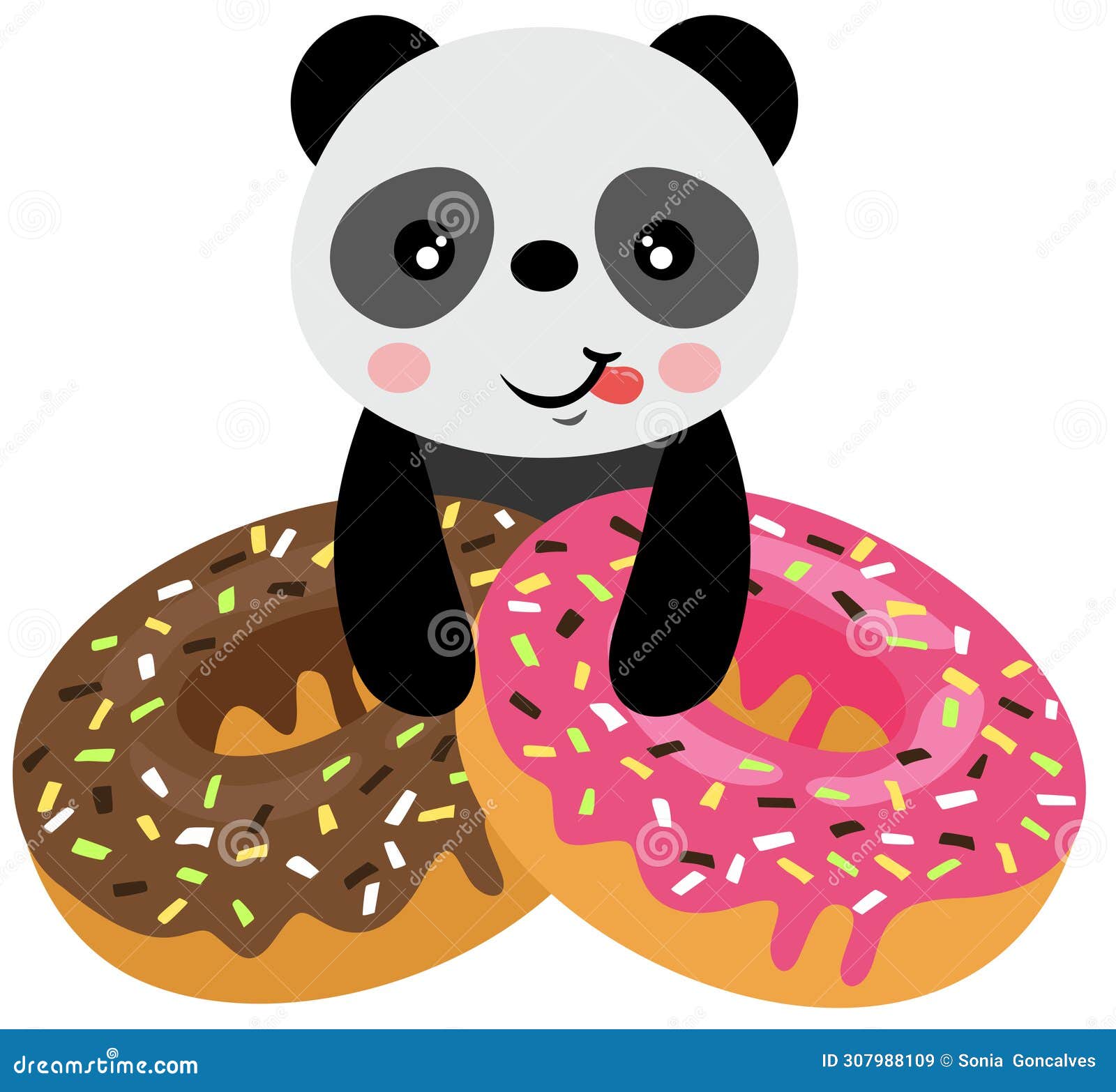 Funny Panda with Strawberry and Chocolate Donuts Stock Vector ...