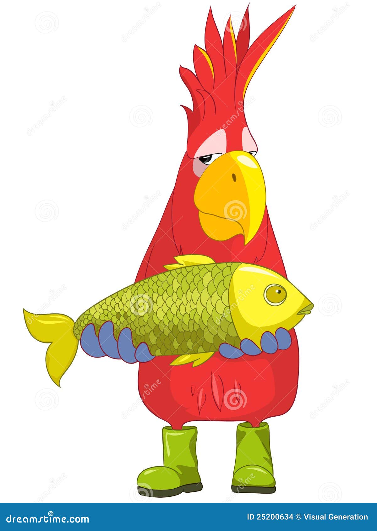 Funny Parrot. Fisherman. stock vector. Illustration of nature - 25200634
