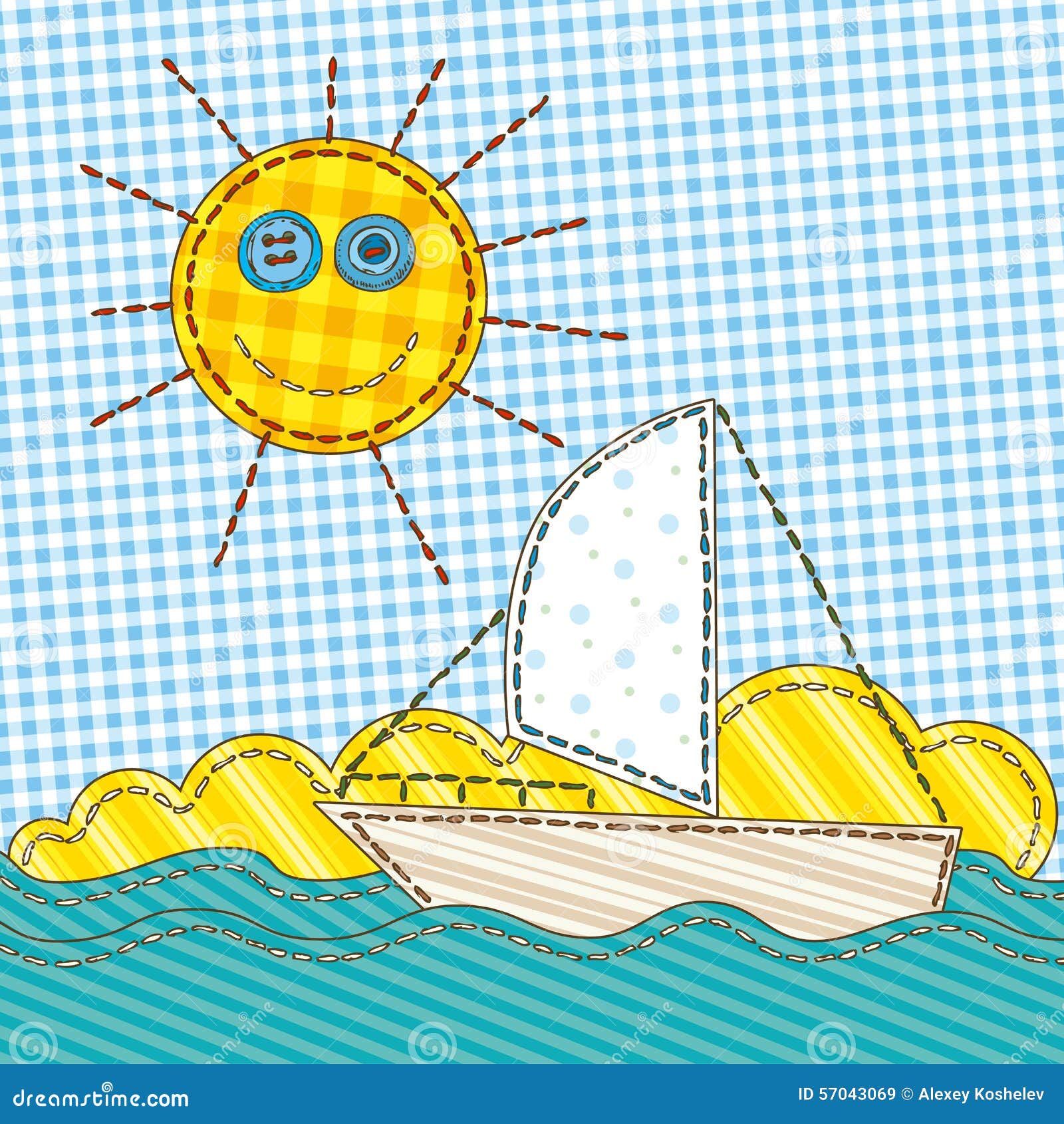 Funny Patchwork with the Sun and Boat Stock Vector - Illustration of ...