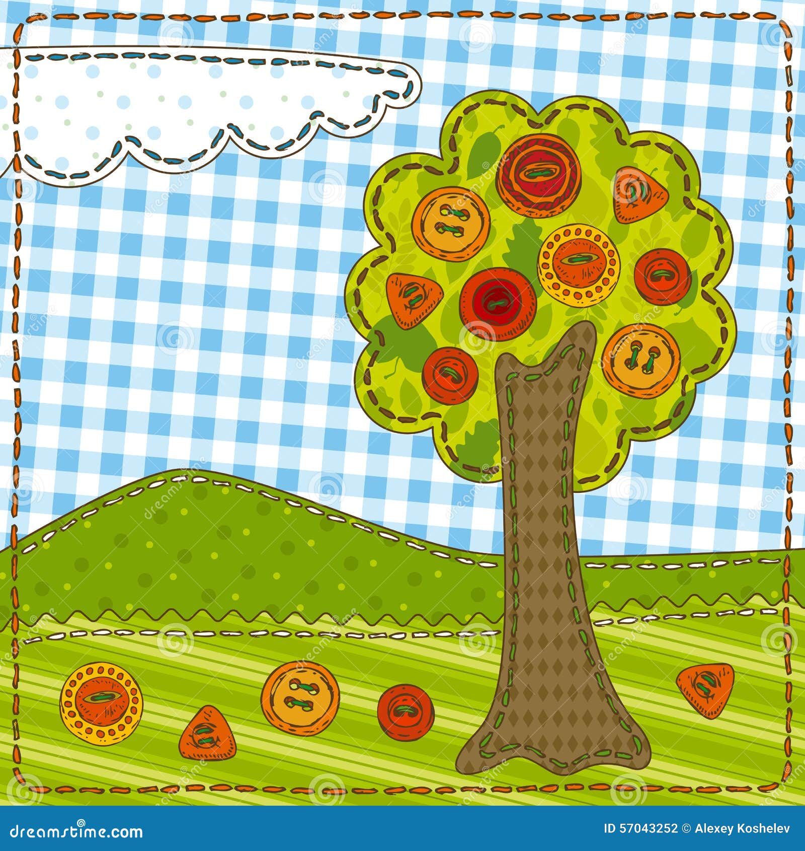 Funny Patchwork with Tree and Buttons Stock Vector - Illustration of ...