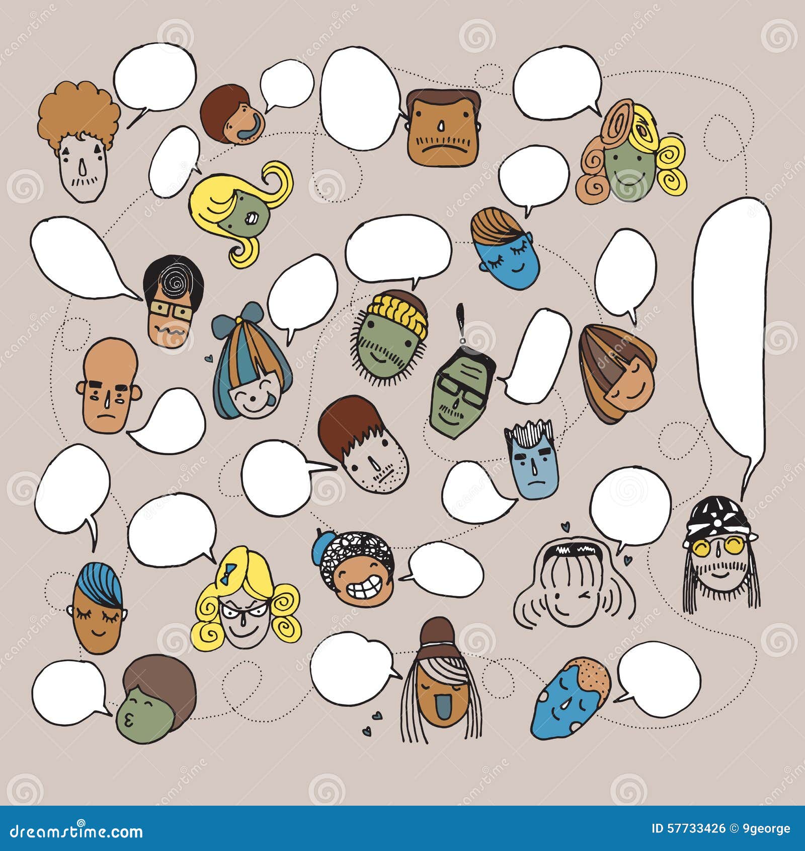 Funny Pattern with Cute Faces and Speech Bubbles Stock Vector ...