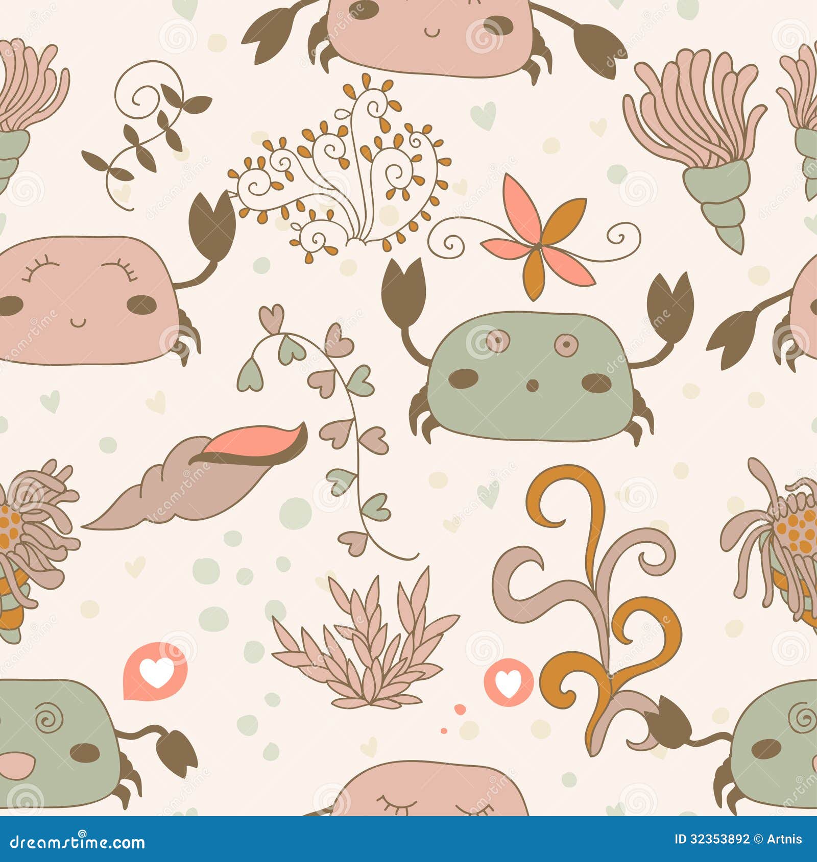 Funny Pattern With Cute Pink Crabs. Stock Photography | CartoonDealer ...