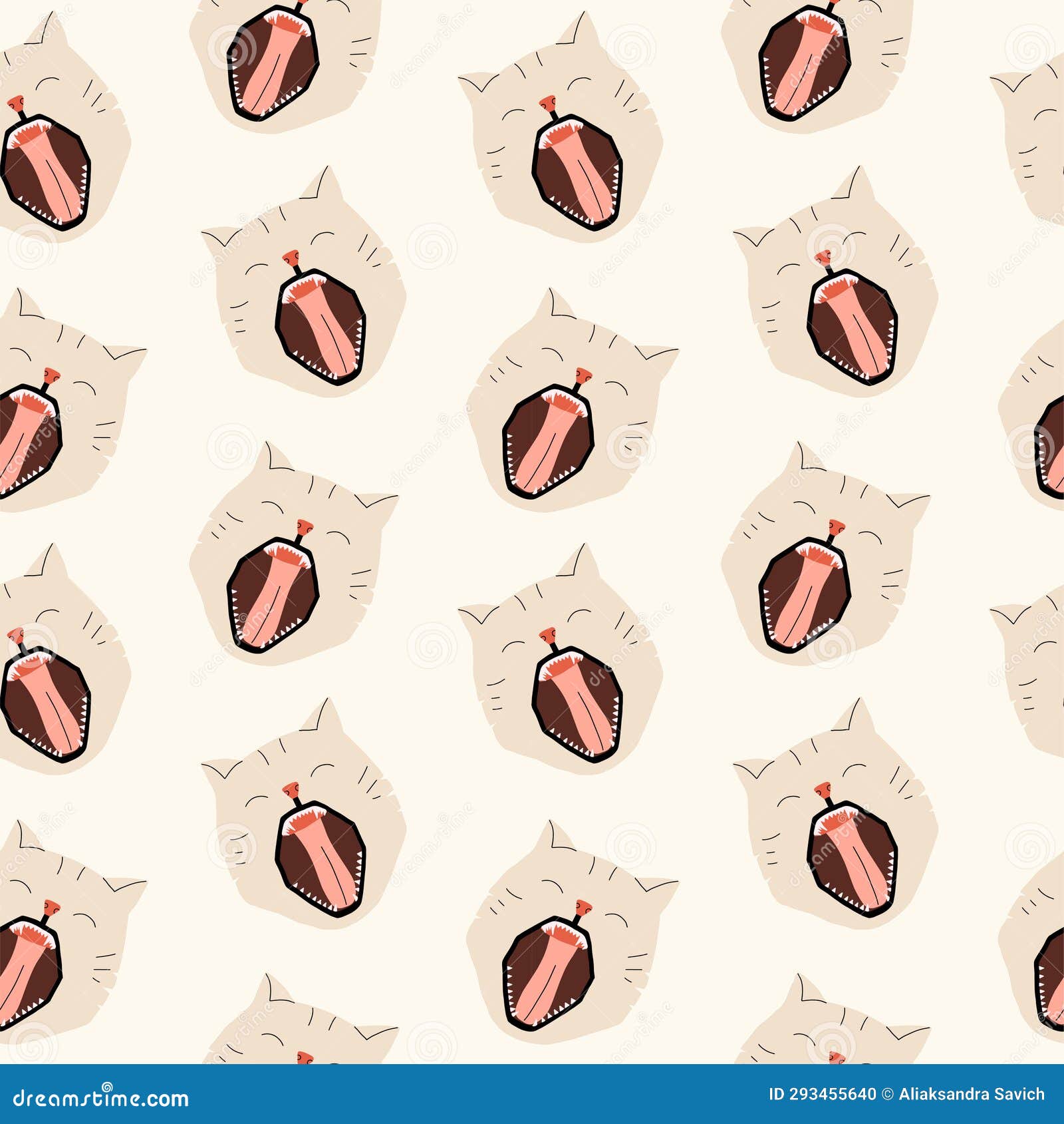 Funny Pattern with the Head of a Cat with an Open Mouth. Vector ...