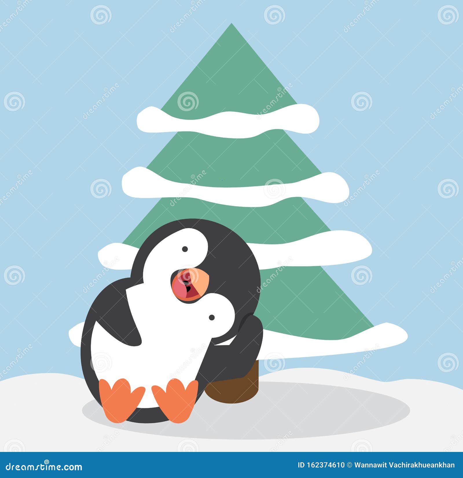 Funny Penguin Cartoon Confuse with Tree Stock Vector - Illustration of ...