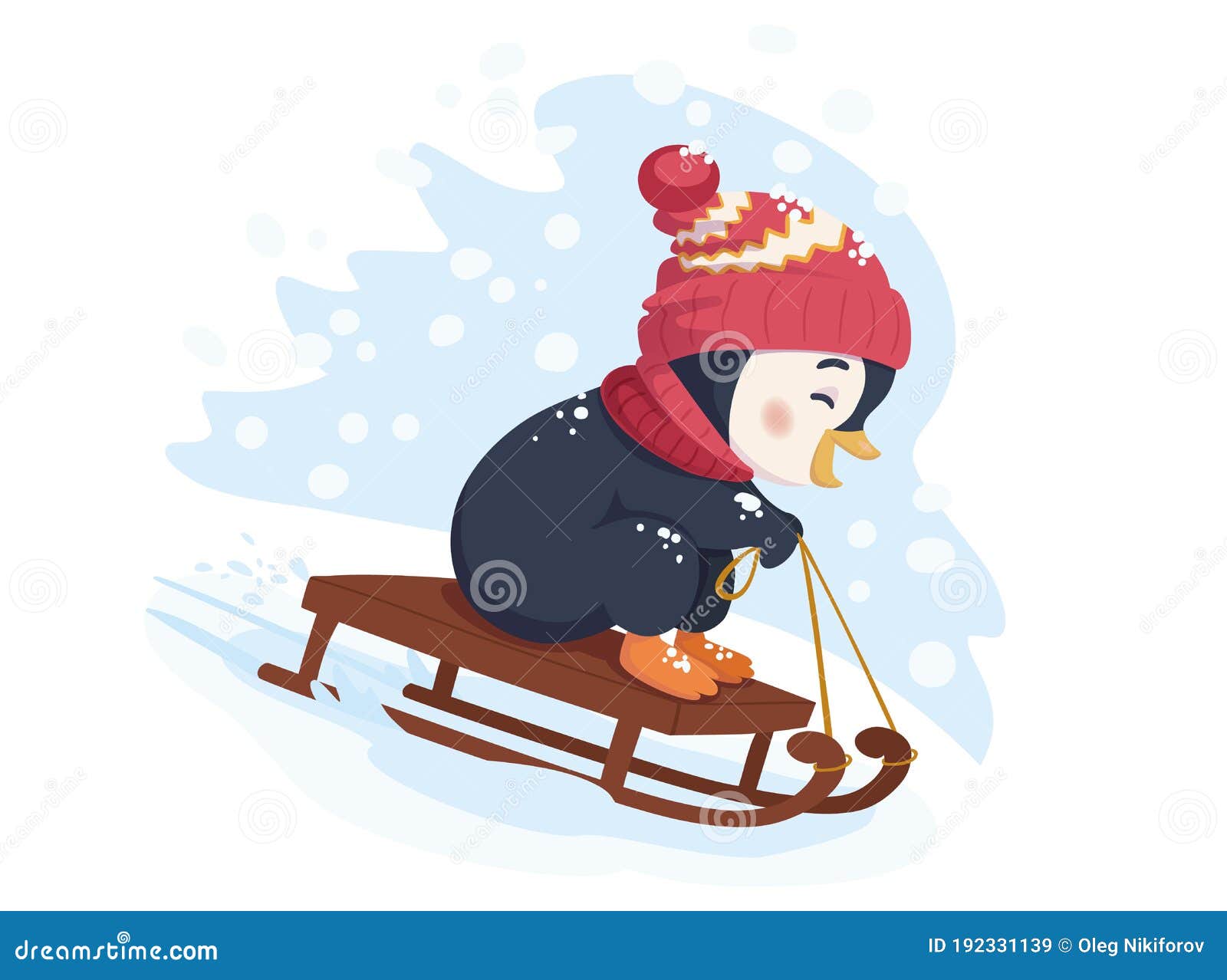 Funny penguin sledding stock illustration. Illustration of animal ...