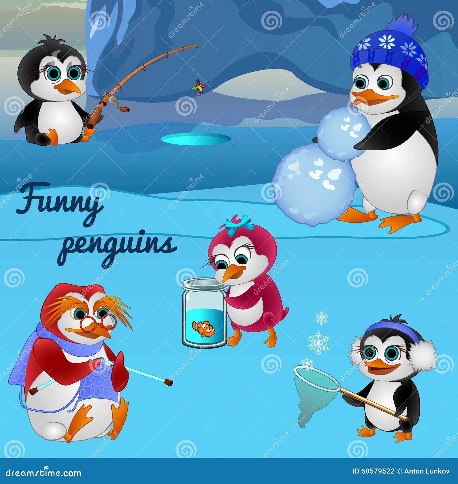 Funny Penguins, Busy with Different Things Stock Vector - Illustration ...