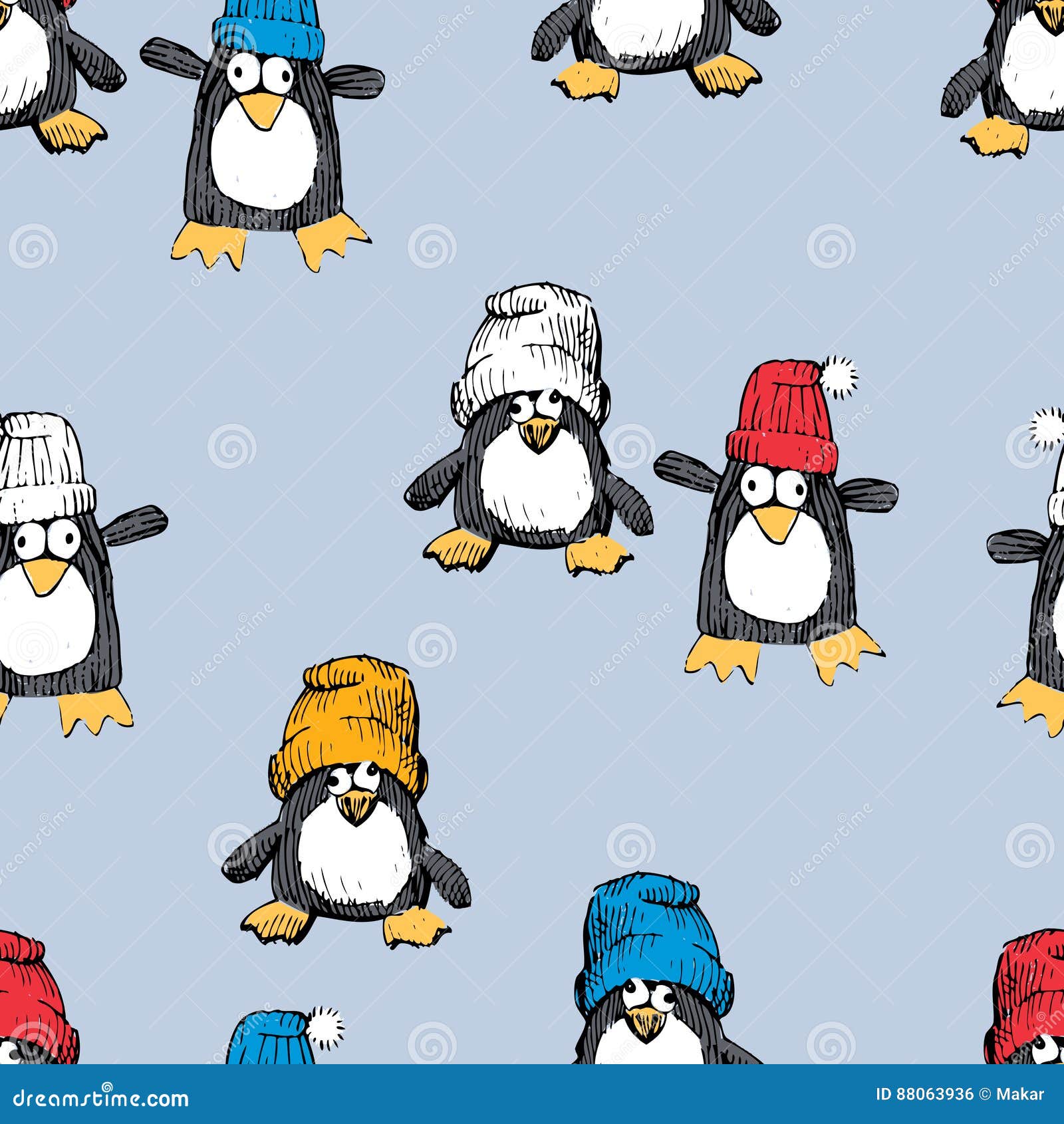 The Funny Penguins in the Caps Stock Vector - Illustration of seabirds ...