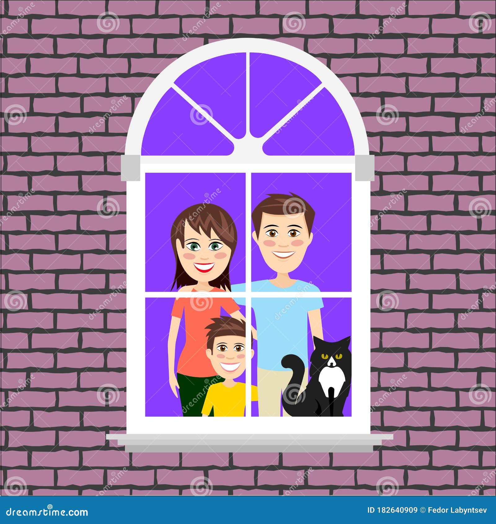 Funny People in the House Outside the Window Vector Illustration Stock ...