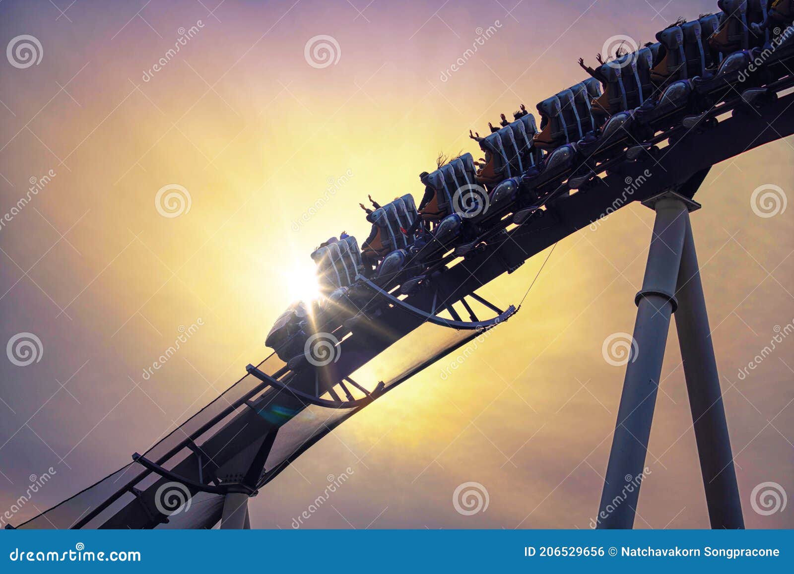 Funny People Riding Roller Coaster with Sun Light Stock Photo - Image ...
