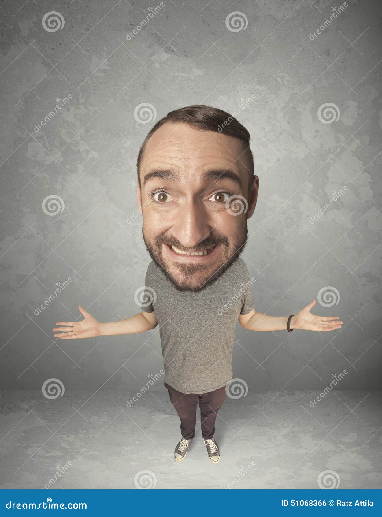 Funny person with big head stock illustration. Illustration of hand ...