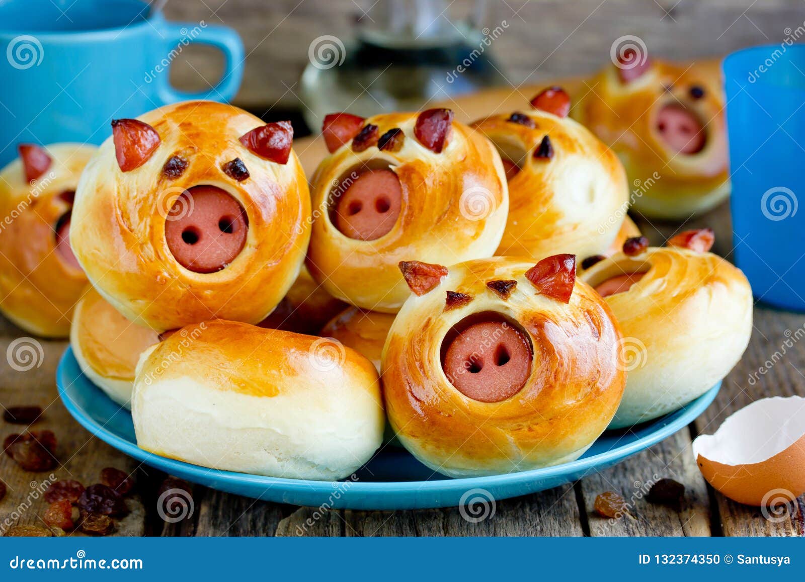 Funny Pig Buns Stuffed with Sausage Stock Photo - Image of creative ...