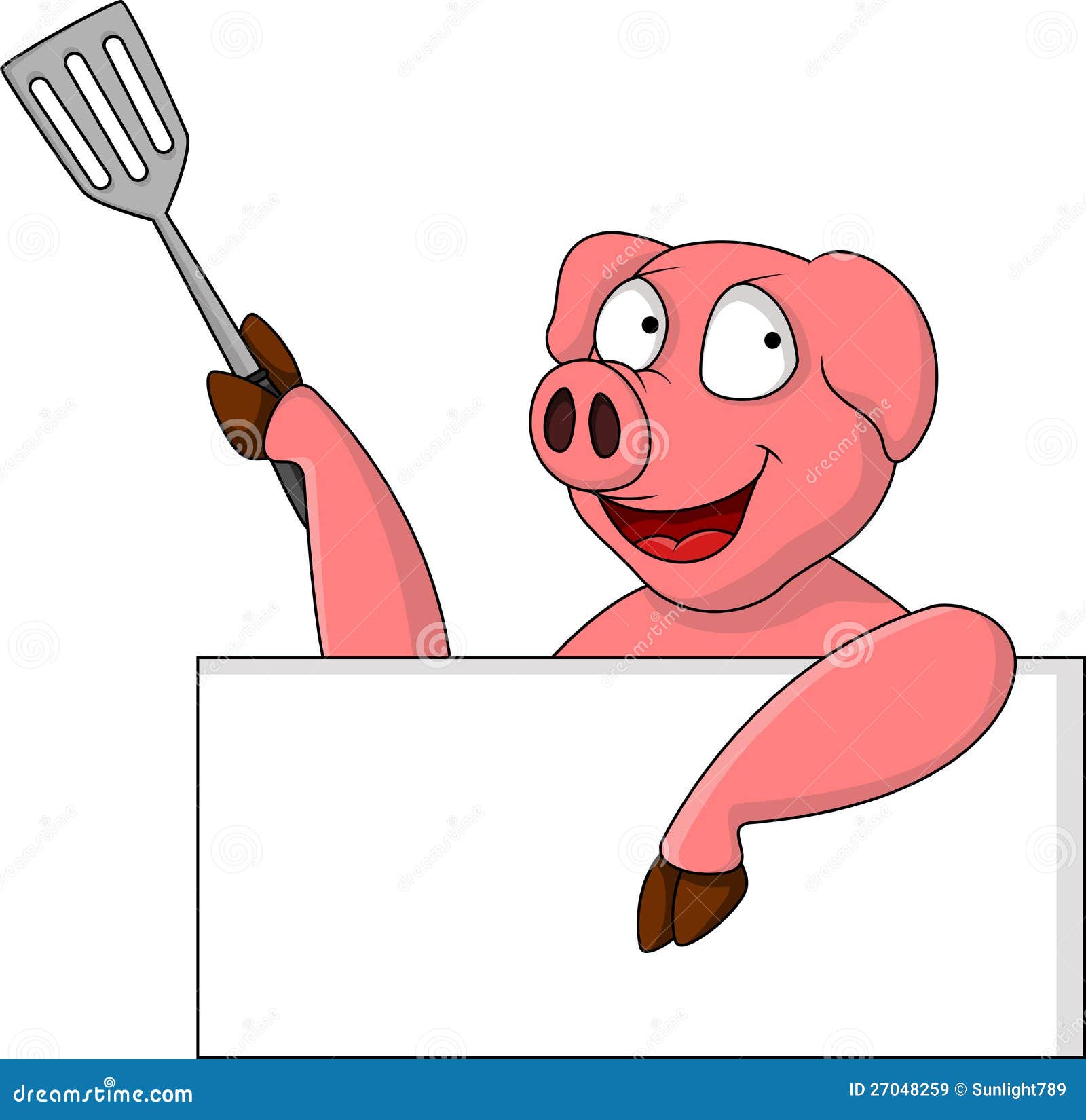 Funny Pig Cartoon with Blank Sign Stock Illustration - Illustration of ...