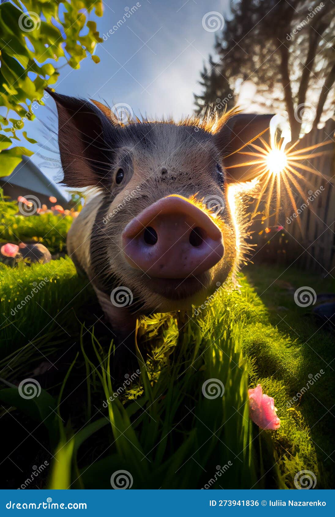 Funny Pig Looks at the Camera in the Garden. AI Generated Stock Photo ...