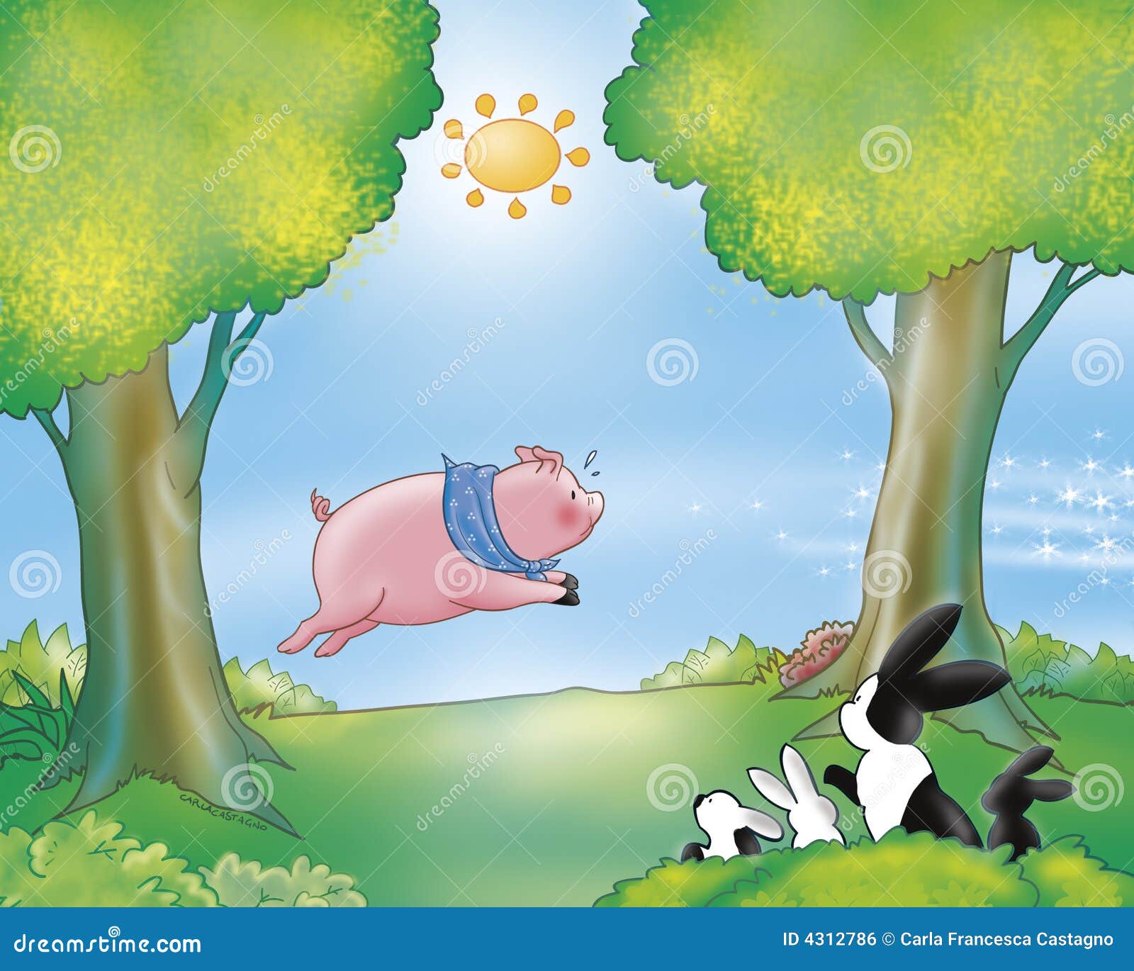 Funny Pig And Rabbit Family Stock Illustration | CartoonDealer.com #4312786