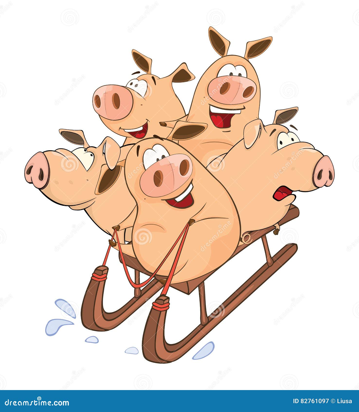 Funny piglets on sled stock vector. Illustration of cartoon - 82761097