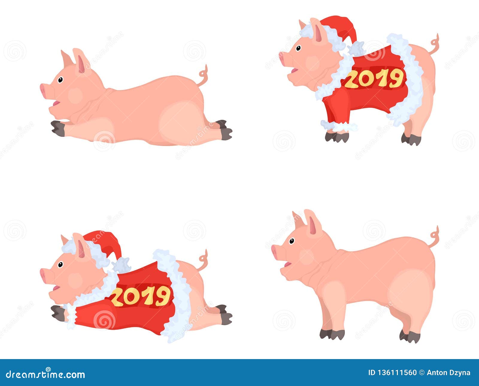 Funny Pigs Cartoons Drawing Compilation Multicolored Stock Illustration ...