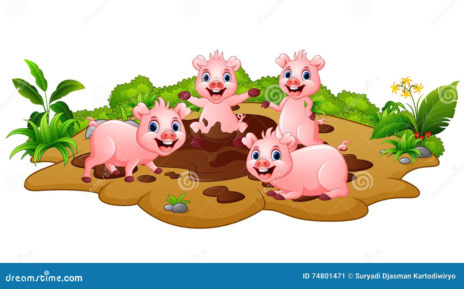 Funny Pigs Playing in the Mud Stock Vector - Illustration of baby ...