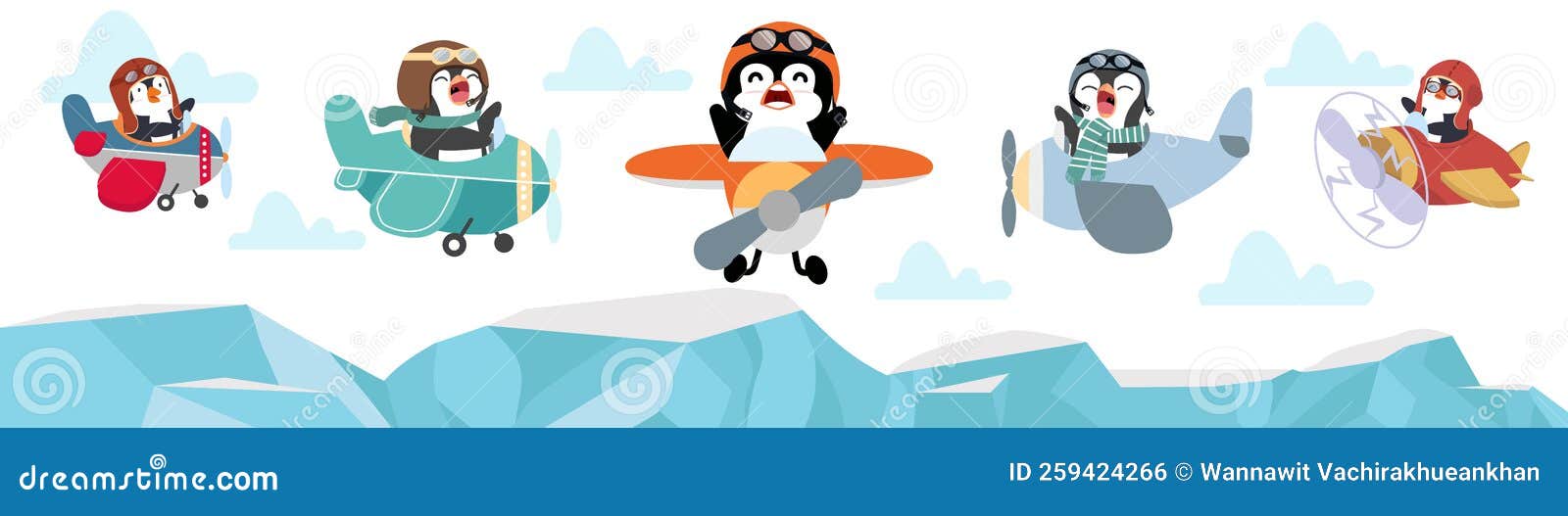 Funny Pilot Penguin Flying Plane Set Stock Vector - Illustration of ...