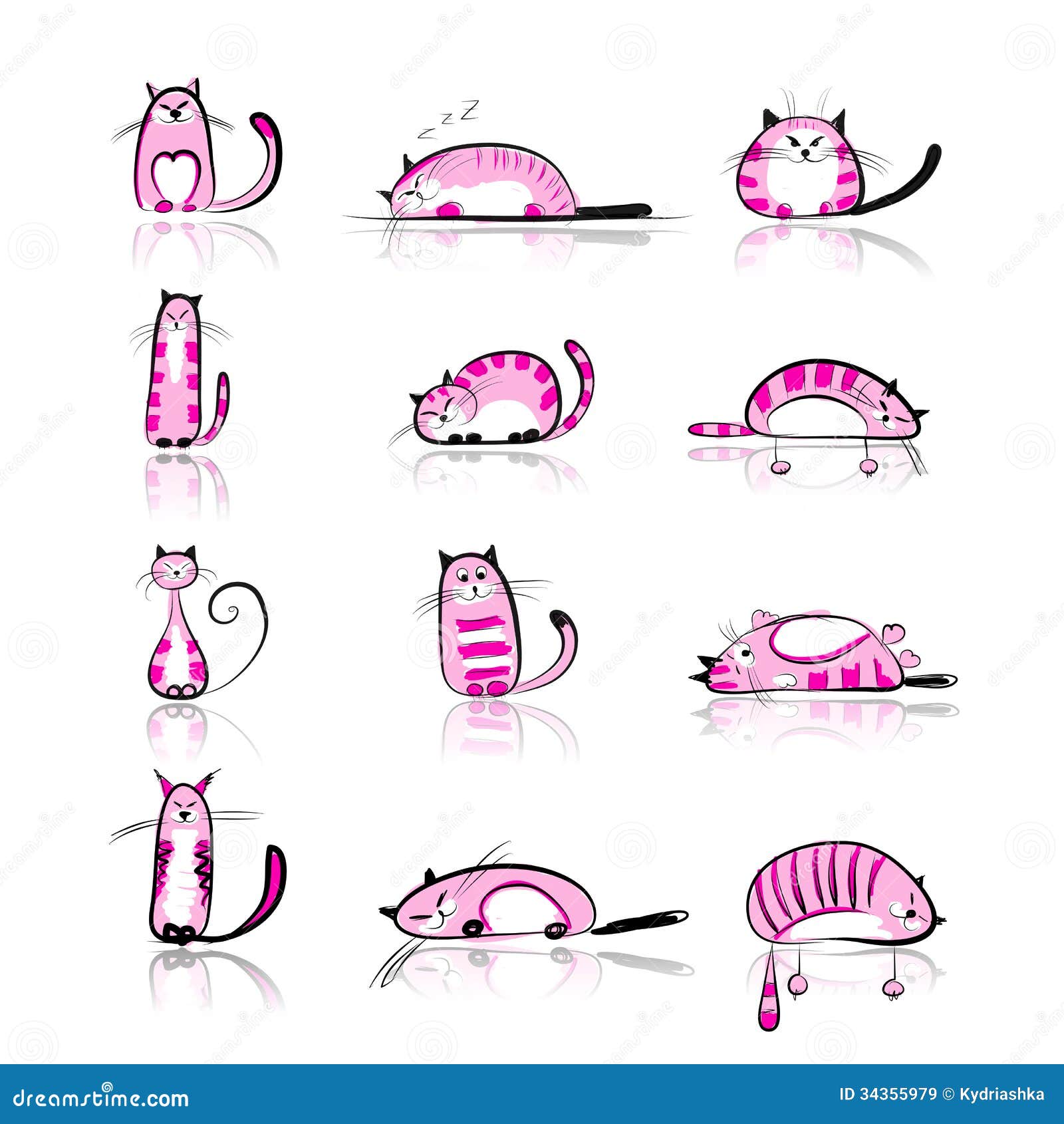 Funny Pink Cats Collection for Your Design Stock Vector - Illustration ...