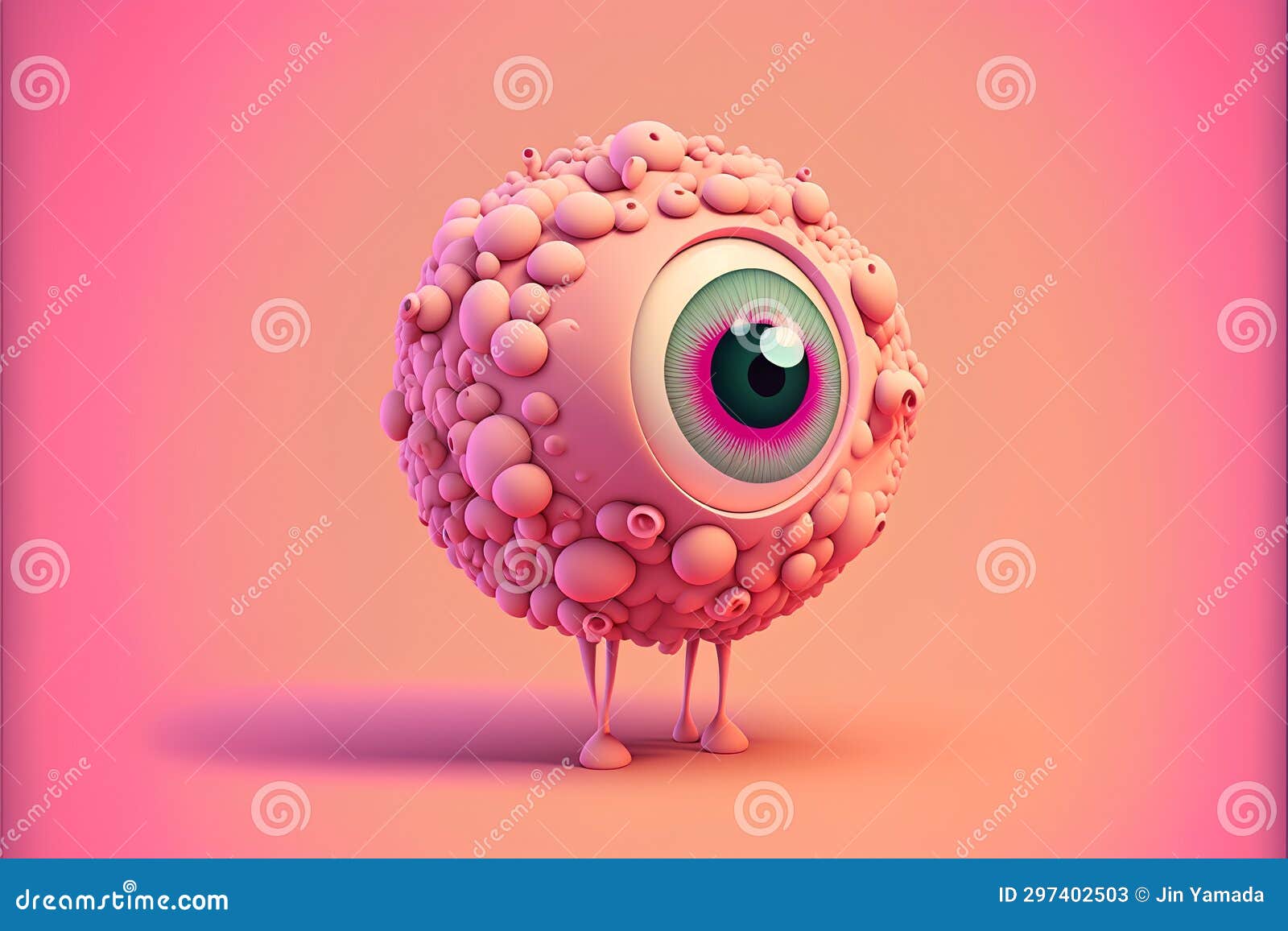 Funny Pink Eyeball with Big Eyes. 3d Illustration Stock Image - Image ...
