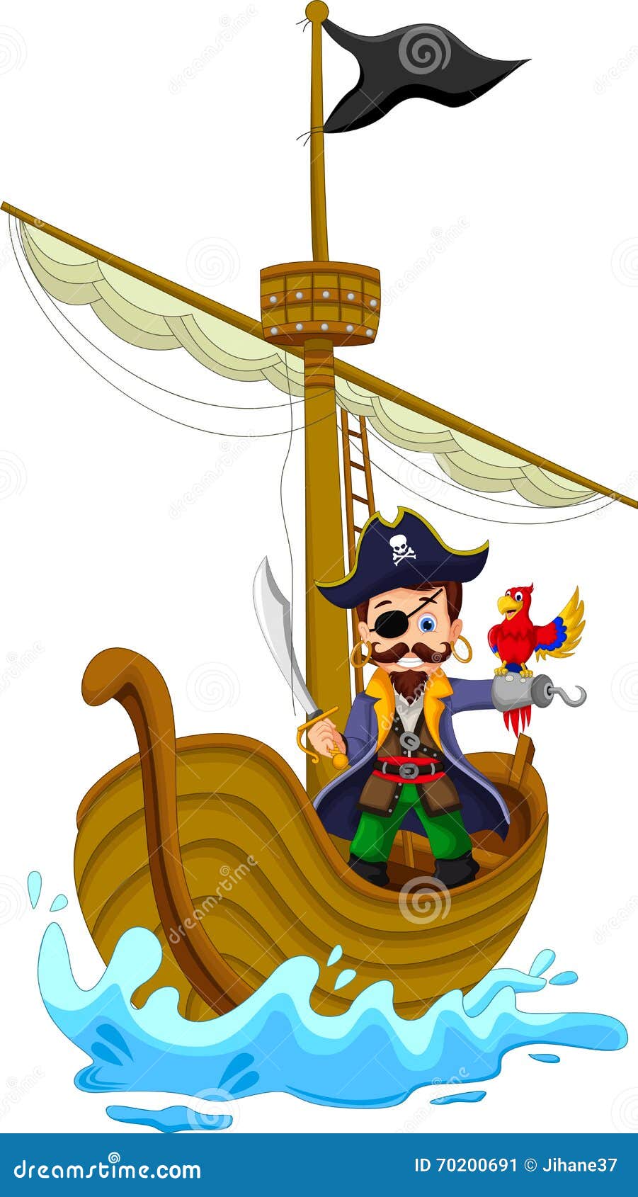 Funny Pirate Cartoon Above Ship Stock Illustration - Illustration of ...