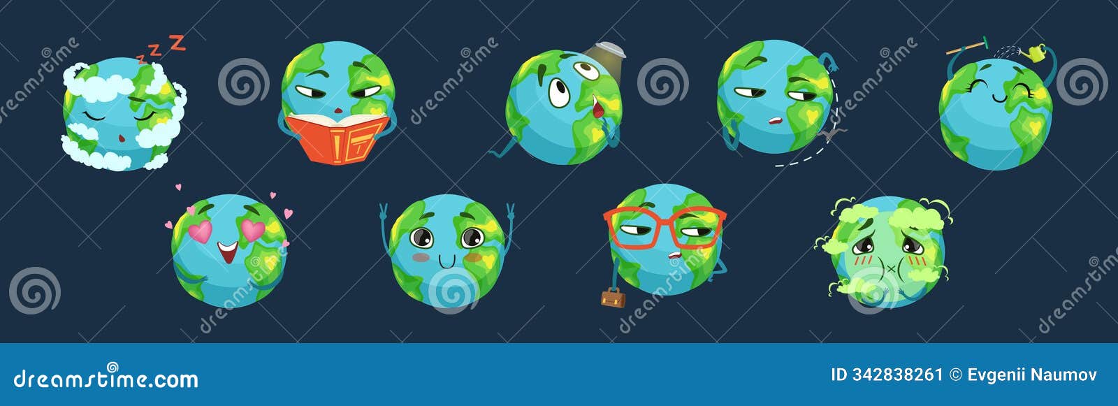 Funny Planet Character Showing Different Emotion Vector Set Stock ...