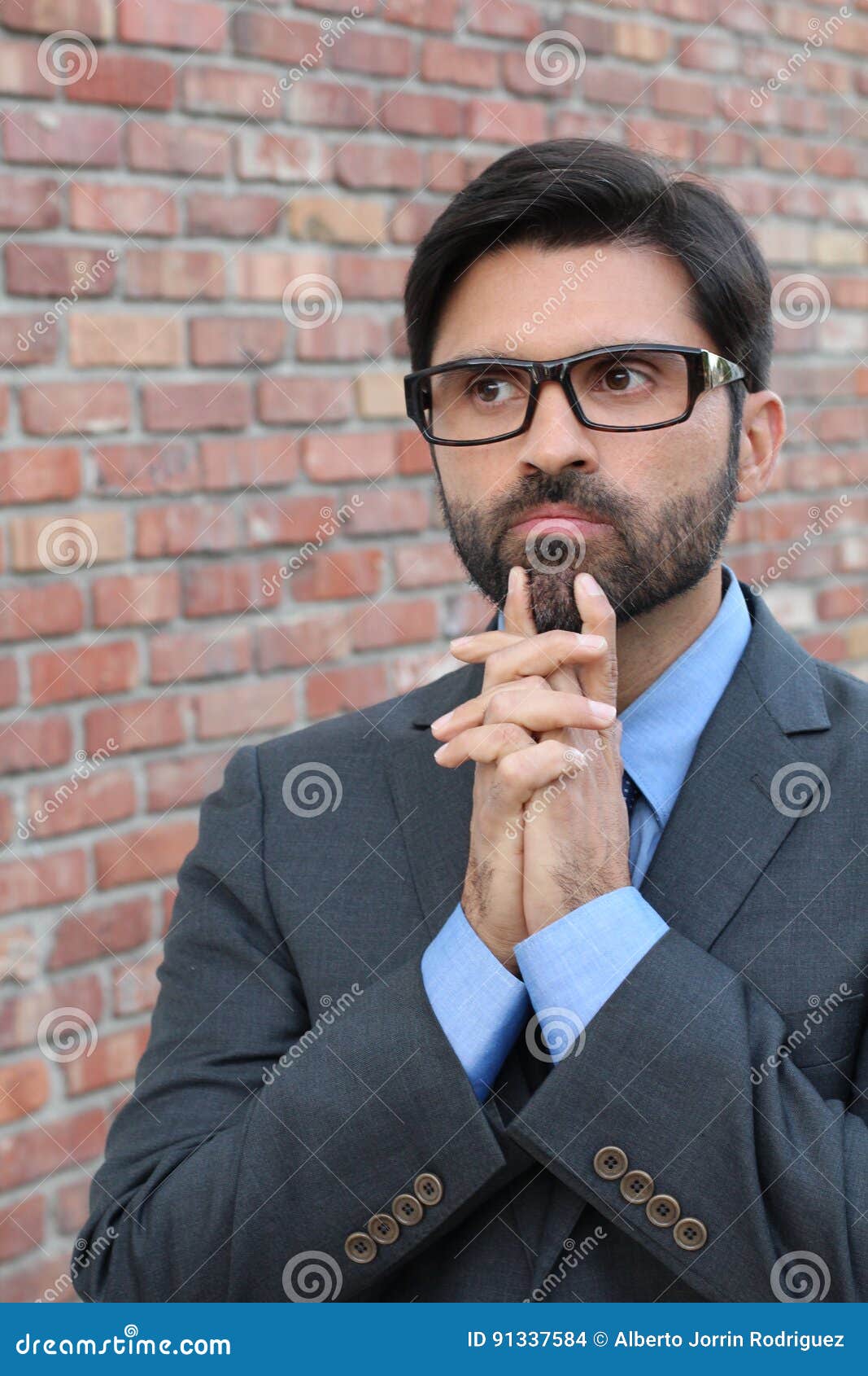 A Funny Pondering Businessman with Glasses Stock Photo - Image of face ...