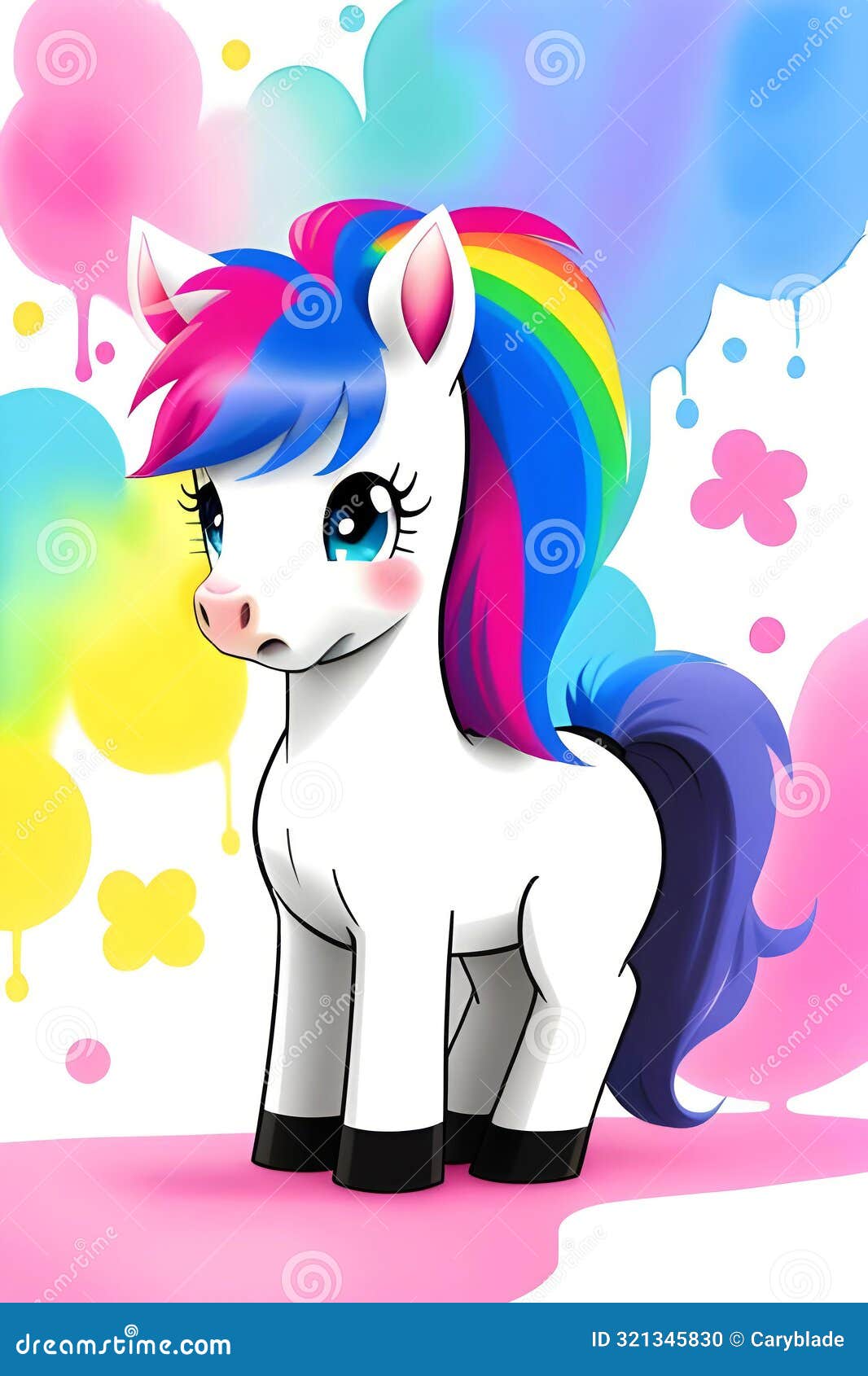 Funny Pony with a Rainbow Mane. Stock Illustration - Illustration of ...