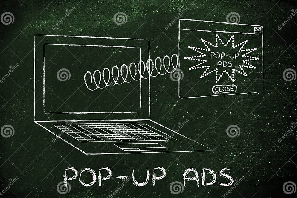 Funny Pop-up Ads Coming Out of Laptop Screen with a Spring Stock ...