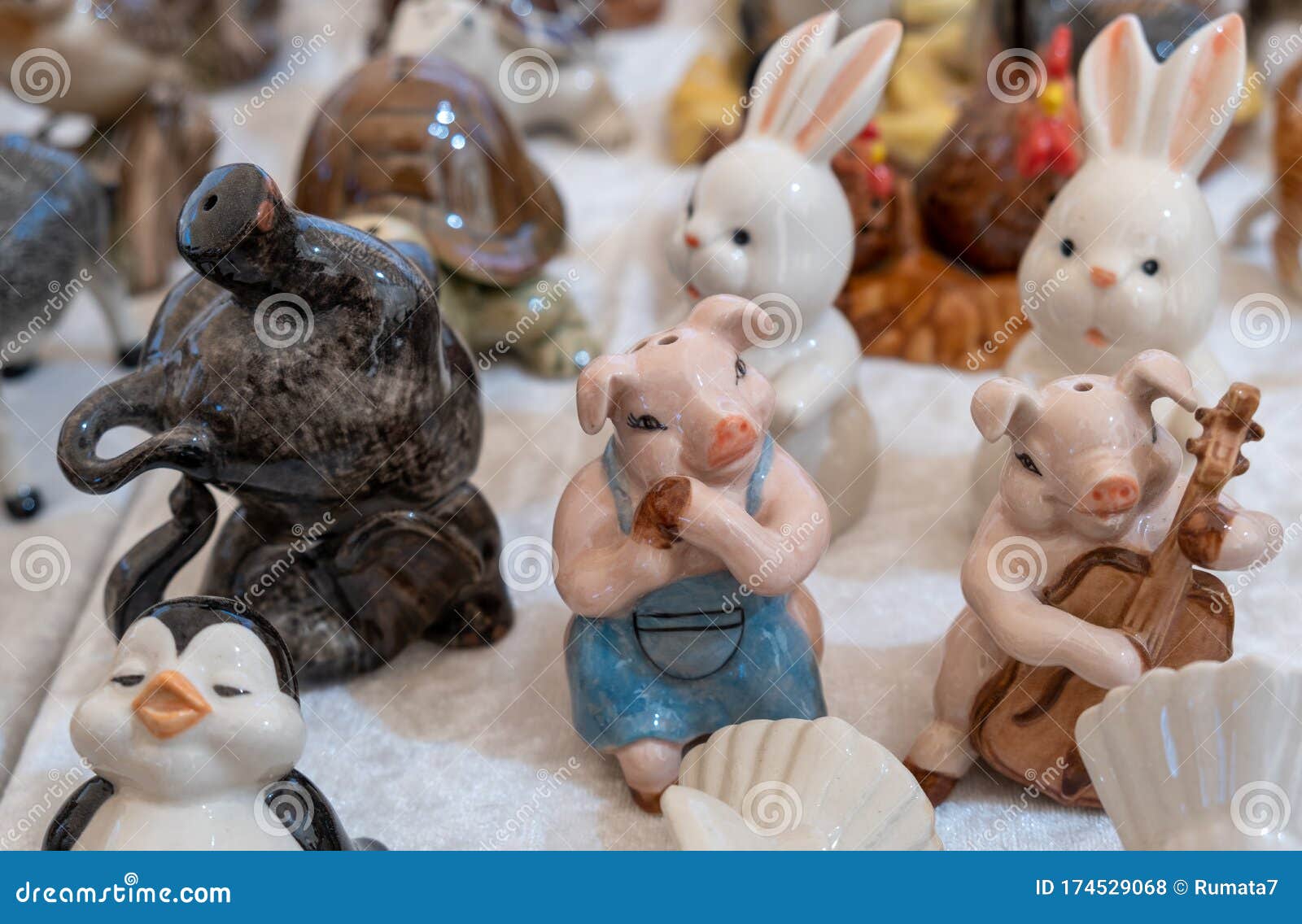 Funny Porcelain Figurines of Animals for Salt and Pepper Stock Photo ...