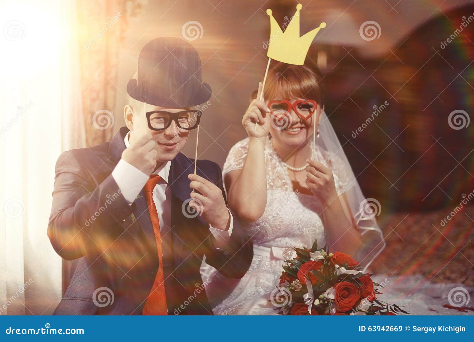 Funny Portrait of Bride and Groom Stock Image - Image of ceremony, love ...