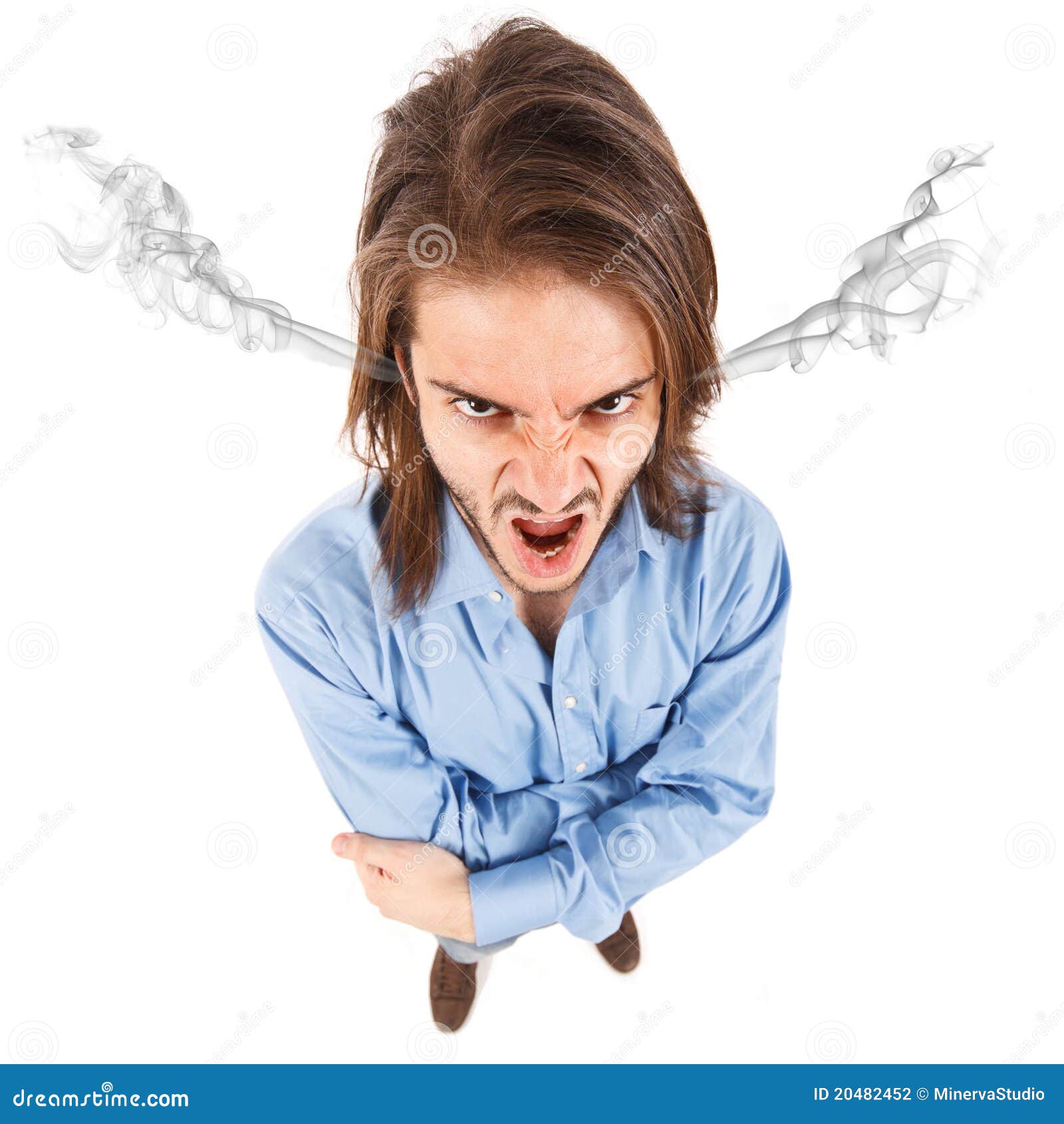 Funny Portrait of a Furious Man, Isolated on White Stock Photo - Image ...