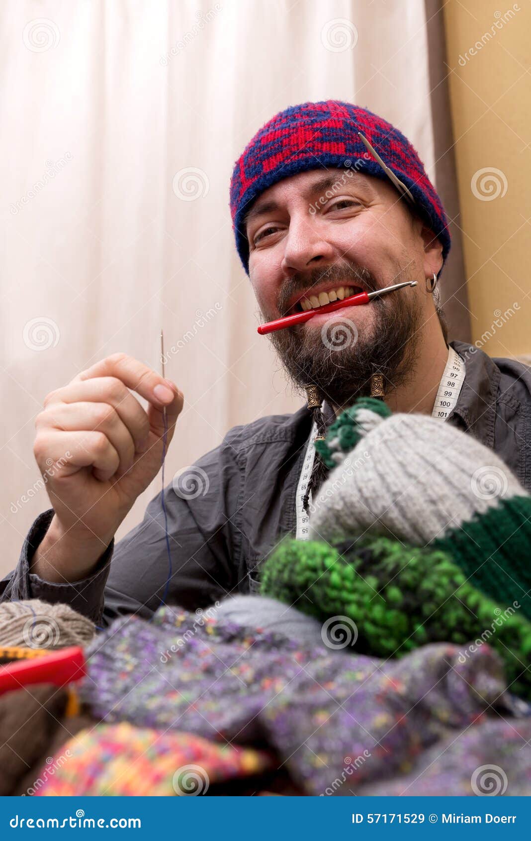 Funny Portrait of a Hand Crafting Man Stock Image - Image of needlework ...