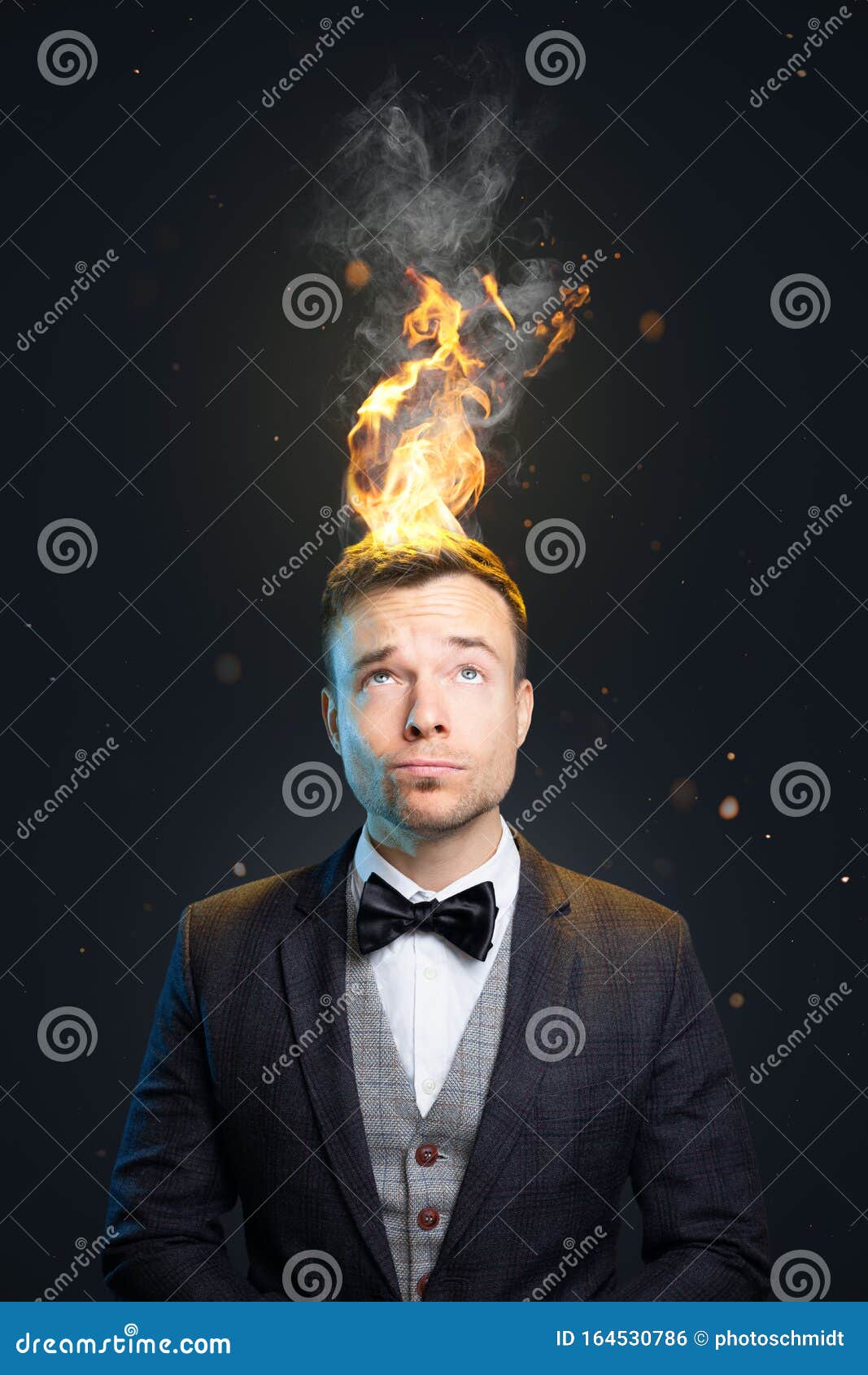 Funny Portrait of a Man with Burning Hair Stock Photo - Image of suit ...
