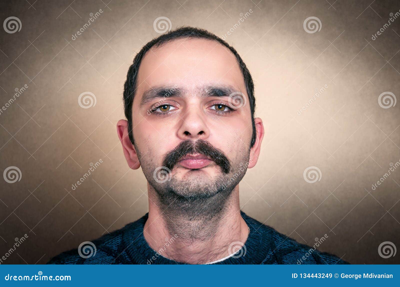 Funny Portrait of Man with Mustache Stock Image - Image of camera, blue ...